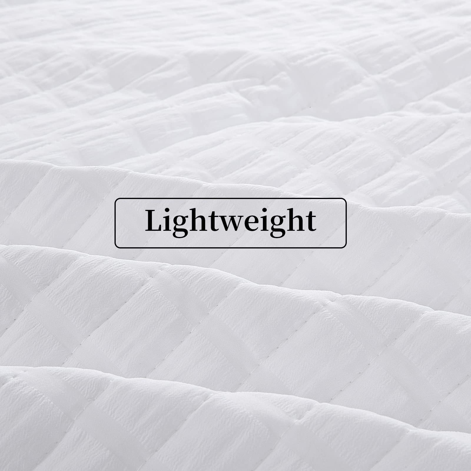 HOMBYS Oversized King Seersucker Bedspread 120βx128β, White Summer Quilt Set,Lightweight Bedding Cover with Shams for All Season, Microfiber Modern Style Bedspread & Coverlet Sets (1 Quilt, 2 Shams)