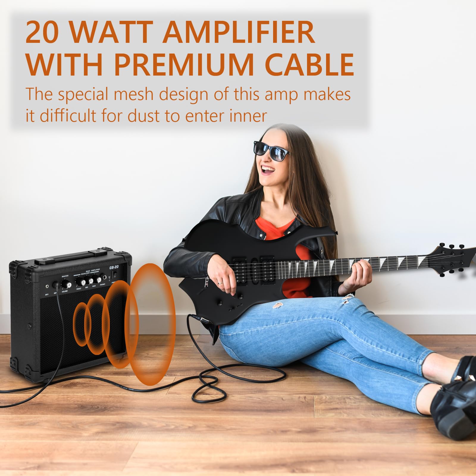 Ktaxon Burning Fire Design Electric Guitar Kit, 39-inch HSH Pickup Electric Guitar Beginner Guitar Set with Amplifier, Rosewood Fingerboard, 5-Ways Pickup Switch (Matte Black)