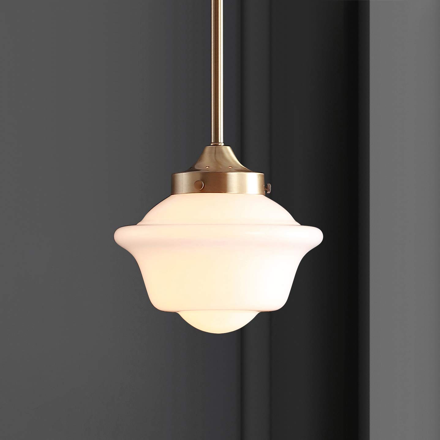 JONATHAN Y JYL3516A Kurtz 7.2" Adjustable Drop Metal/Glass LED Pendant Contemporary Transitional Dimmable Dining Room Living Room Kitchen Foyer Bedroom Hallway, Brass Gold/White