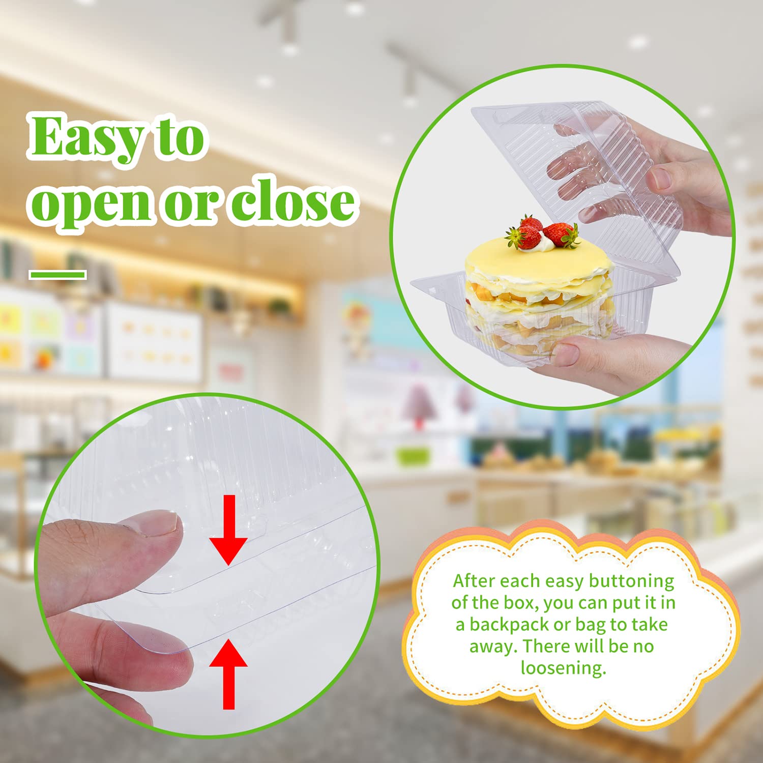 Jaojaopn 150 Pcs Disposable Clamshell Food Container with Lid, Square Hinged Food Containers Cake Slice Containers For Salads Desserts Burgers. (5.3x 4.7 x 2.8)