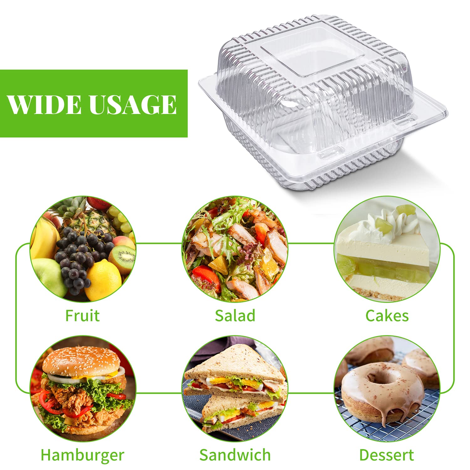 Jaojaopn 150 Pcs Disposable Clamshell Food Container with Lid, Square Hinged Food Containers Cake Slice Containers For Salads Desserts Burgers. (5.3x 4.7 x 2.8)