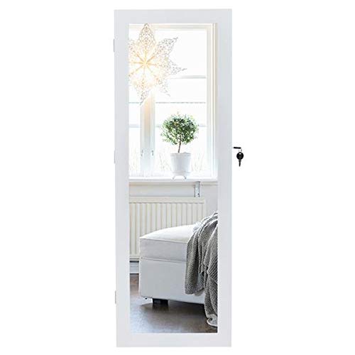 NALLBEIRRAA Jewelry Armoire Cabinet Full Length Hanging Mirror, Makeup Storage Organizer, Wall Mounted, w/Interior Mirror, LED Lights, Lock, Brush Holders, 4 Shelves (White3) …