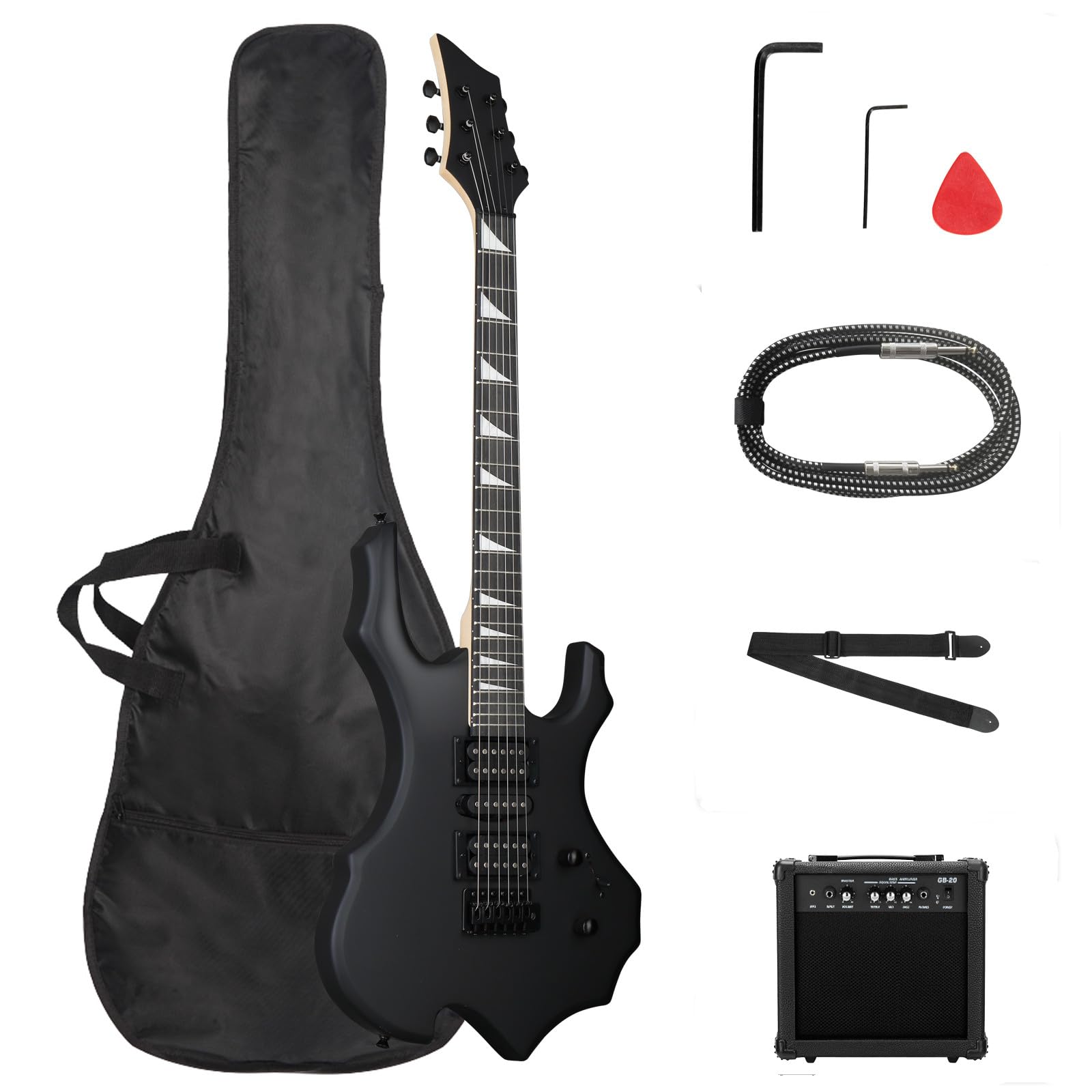 Ktaxon Burning Fire Design Electric Guitar Kit, 39-inch HSH Pickup Electric Guitar Beginner Guitar Set with Amplifier, Rosewood Fingerboard, 5-Ways Pickup Switch (Matte Black)