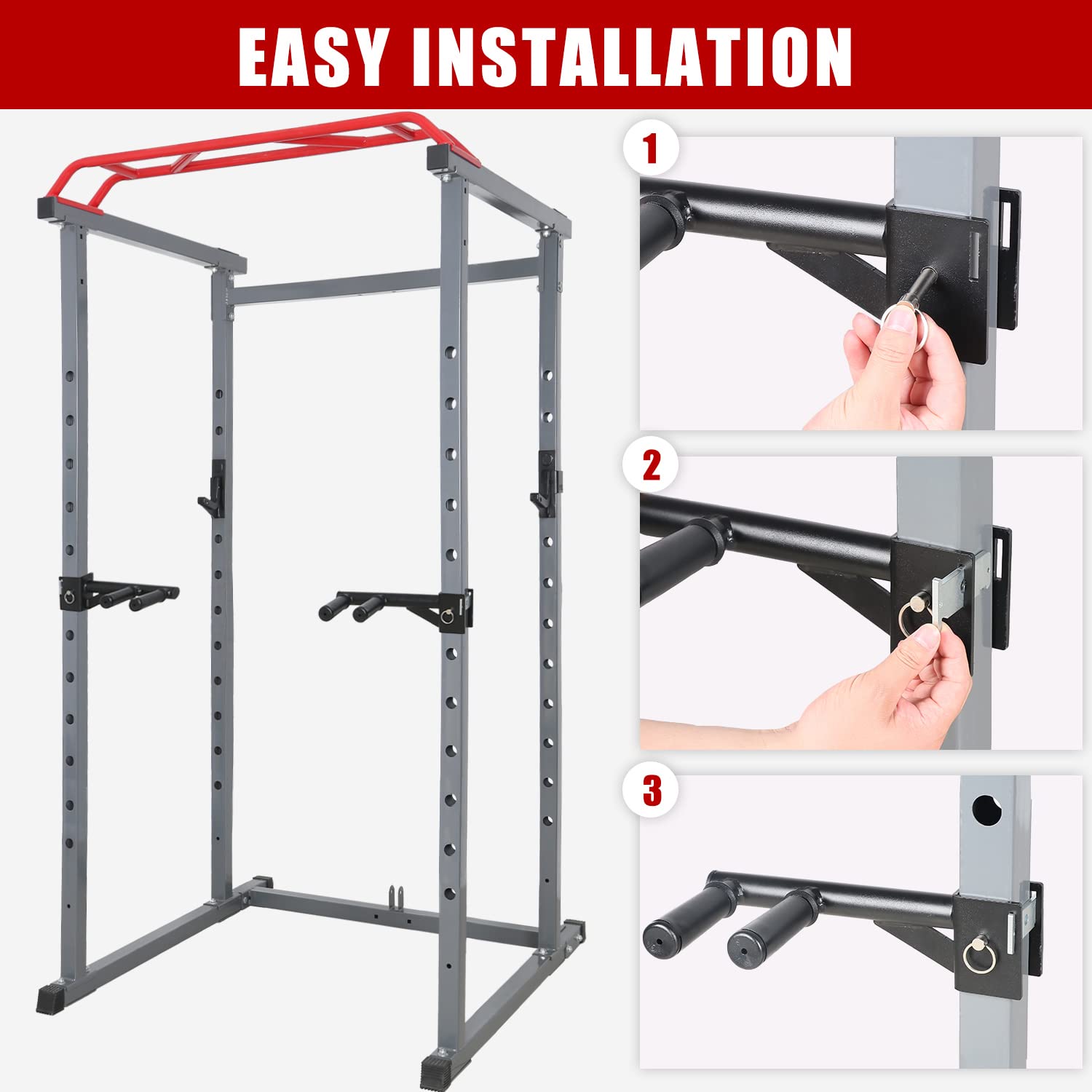 SYL Fitness Dip Bar Attachments for 2" x 2" or 3" x 3" Power Rack - Narrow & Wide Dips Double Handles (Patent Pending) (For 2" x 2" Rack)