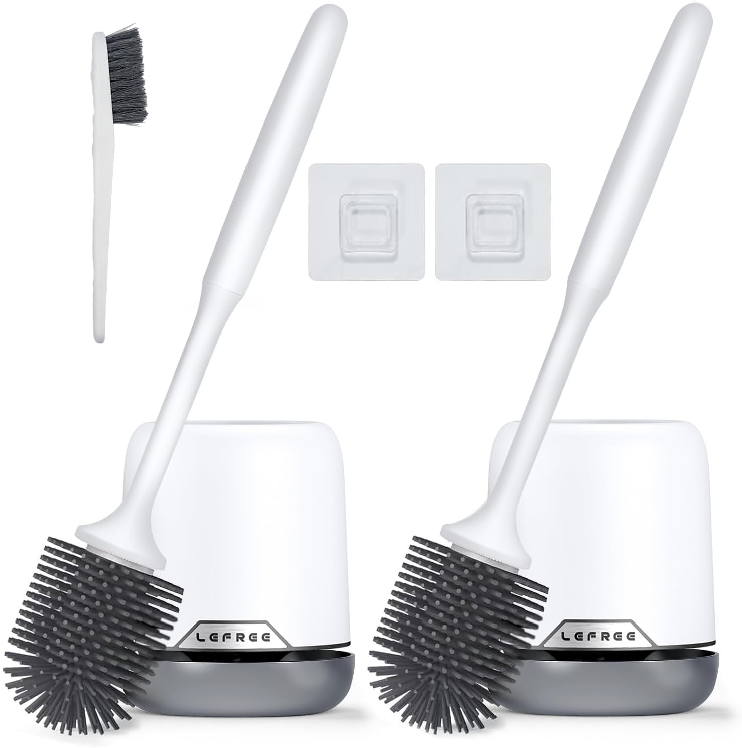 Lefree 2 Pack Silicone Toilet Brush,Homemod Toilet Bowl Brush and Holder Set with Ventilated Holder, Toilet Cleaner Brush for Bathroom,Floor Standing & Wall Mounted Toilet Scrubber Without Drilling