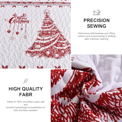 Christmas Tree Elk Quilt Set - 3PCs Soft Microfiber Lightweight Quilt Set Bedspread with 2 Pillowcases for Kids Teens Adults, Queen Size 90" x 96