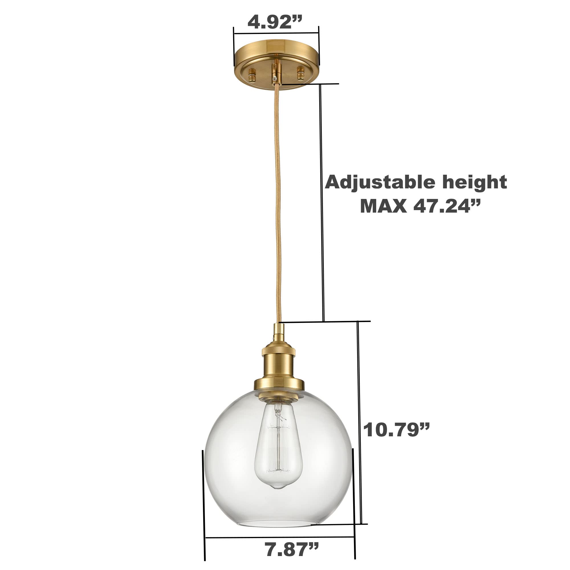 SHAWNKEY Modern Bushed Gold Pendant Light Fixture with Globe Clear Glass Shade Pendant Lighting for Kitchen Island Hanging Lighting