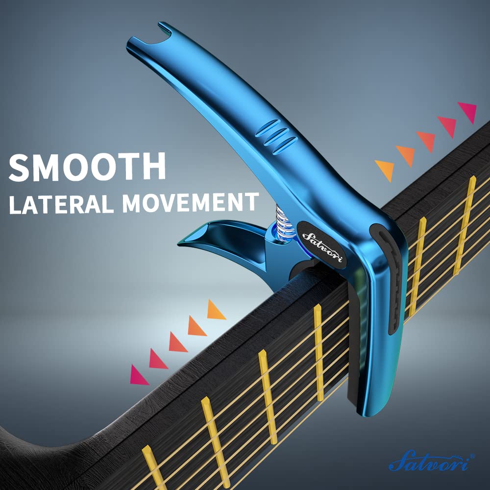 Salvori Exclusive Gradient 'Blue-Plated' Heavy-Duty Guitar Capo for Acoustic/Electric Guitar with 4 Picks, Guitar Clip/Guitar Clamp/Guitar Accessories for Classical Guitar, Ukulele, Mandolin and Banjo