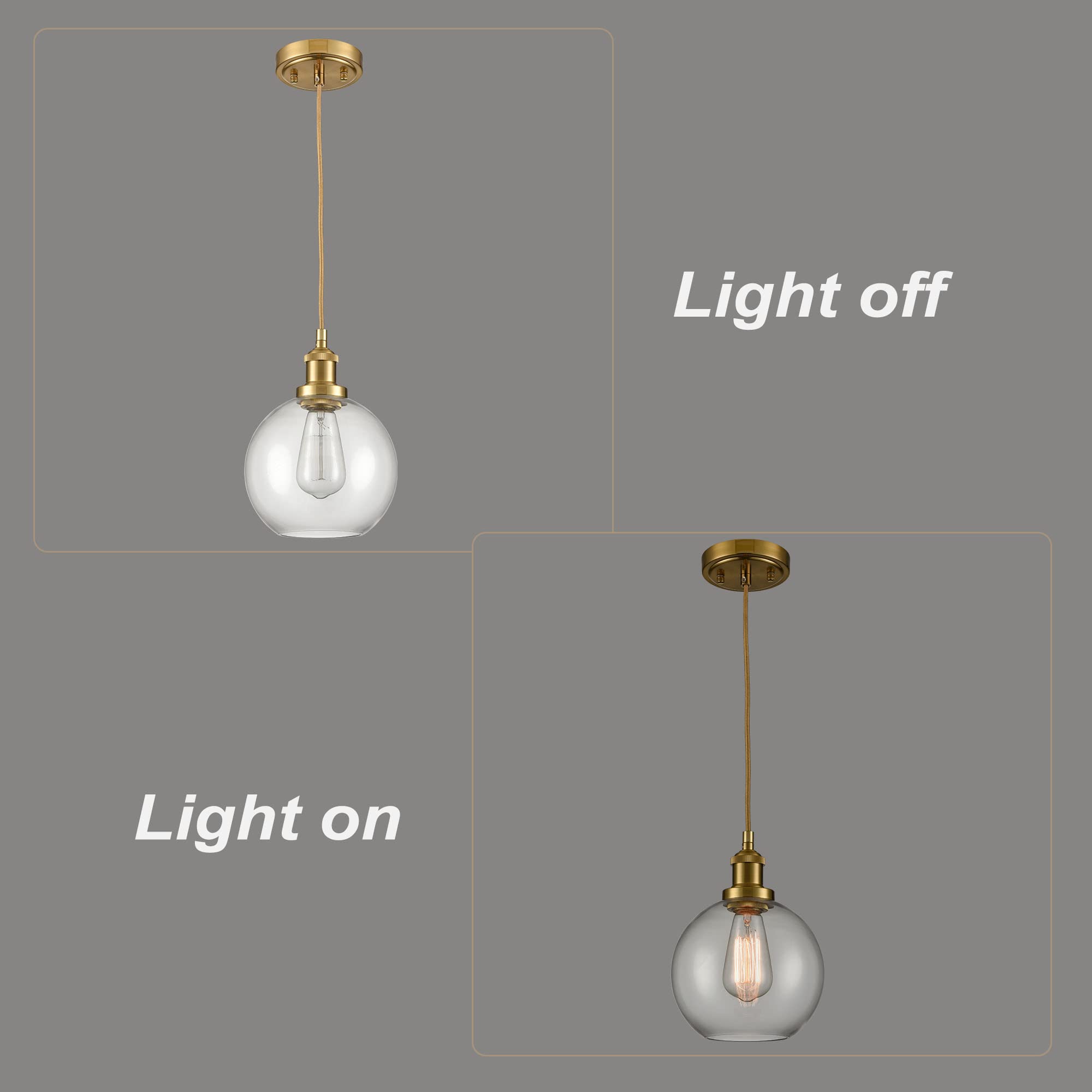 SHAWNKEY Modern Bushed Gold Pendant Light Fixture with Globe Clear Glass Shade Pendant Lighting for Kitchen Island Hanging Lighting