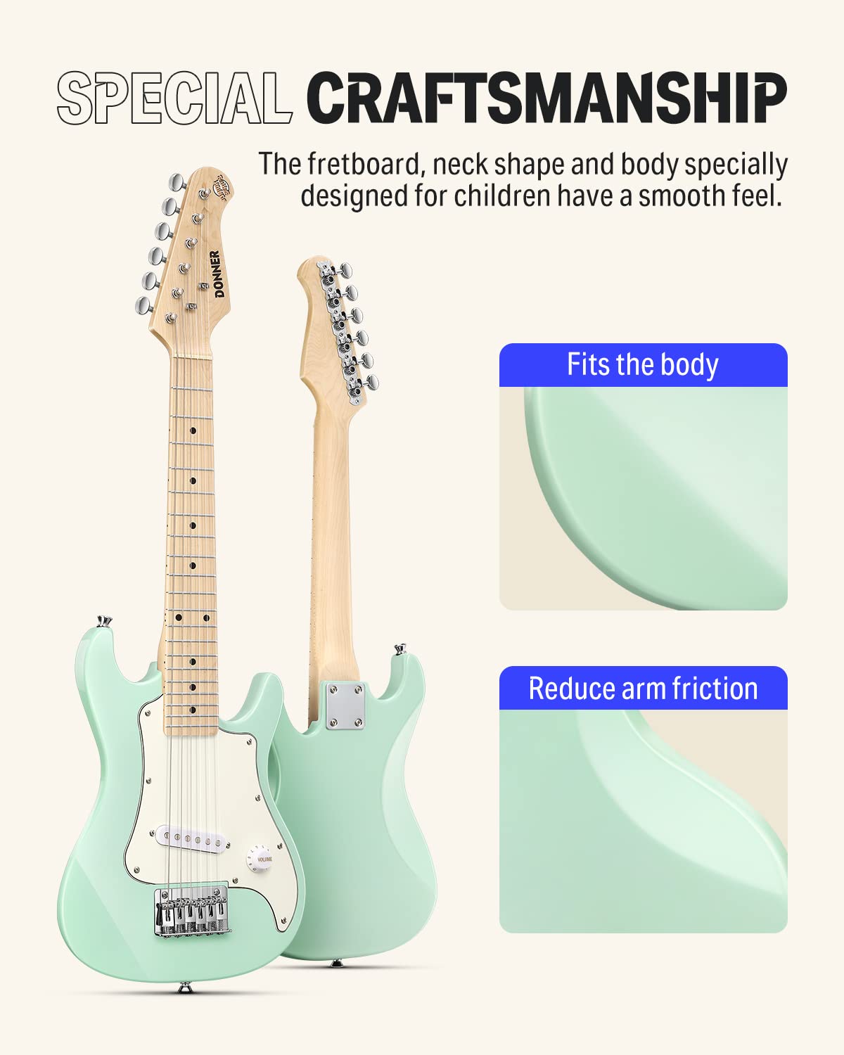 Donner 30 Inch Junior Electric Guitar Beginner Kit ST Style Mini Electric Guitar Starter Package for Teens with Amp, 600D Bag, Tuner, Picks, Cable, Strap, Extra Strings DSJ-100