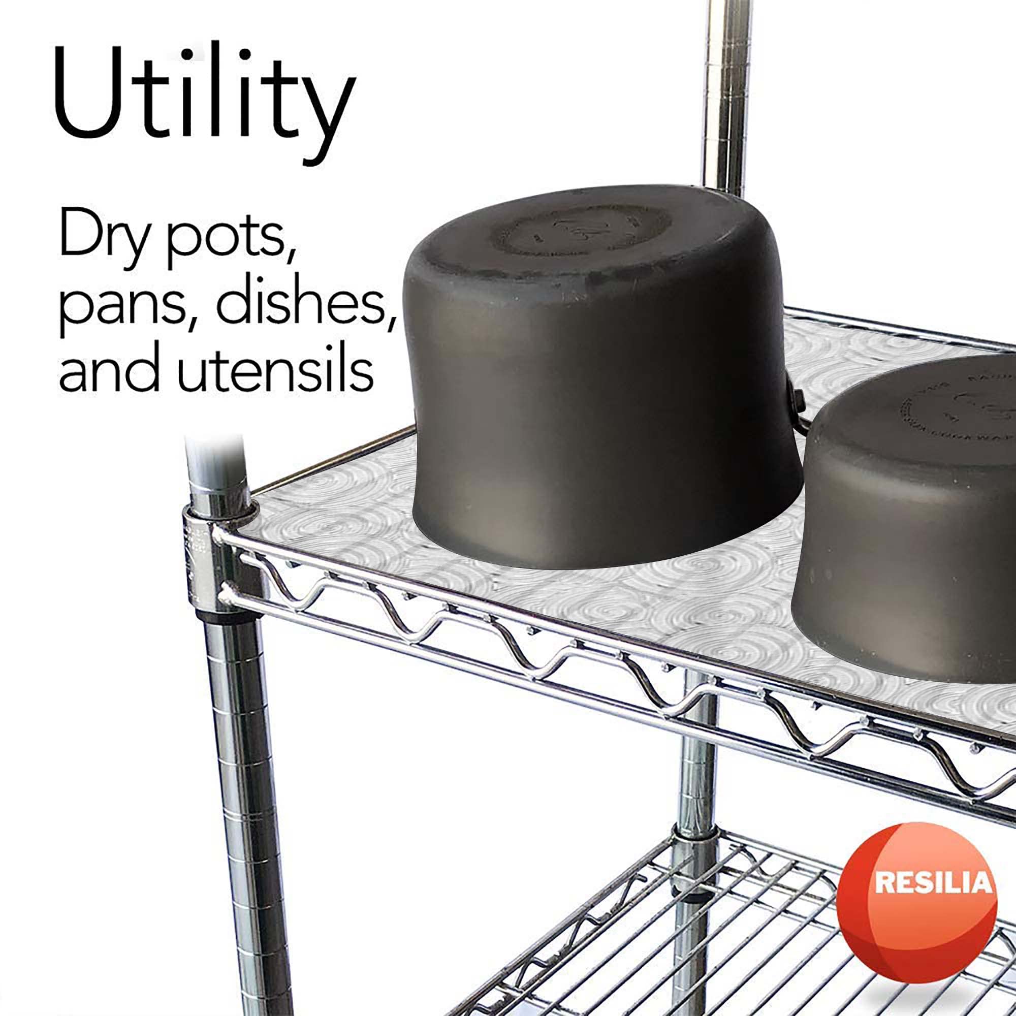 Resilia Shelf Liner Set for Wire Shelving Units β 5 Pack, 14 Inches x 36 Inches, Clear Swirl Spiral Pattern, Anti-Slip, Heavy Duty, Made in The USA, for Kitchen, Bathroom, Garage Storage