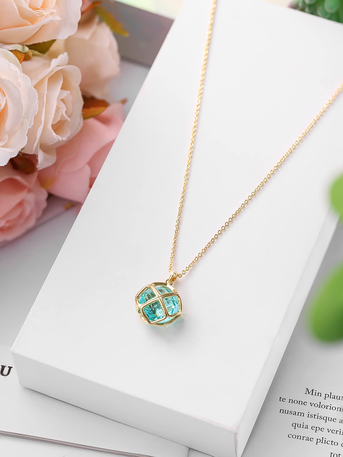 Qinpan 14MM Crystal Pendant Drop Dangle Necklace for Women Glod Plated Costume Jewelry, 24.4*17.8mm, Gold Plated, Cubic Zirconia