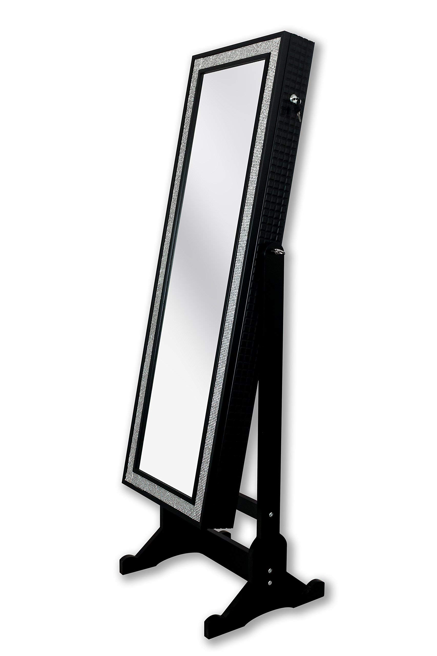 Iconic Home Glitzy Contemporary Elegant Black Crystal-Border Cheval Mirror Jewelry Armoire