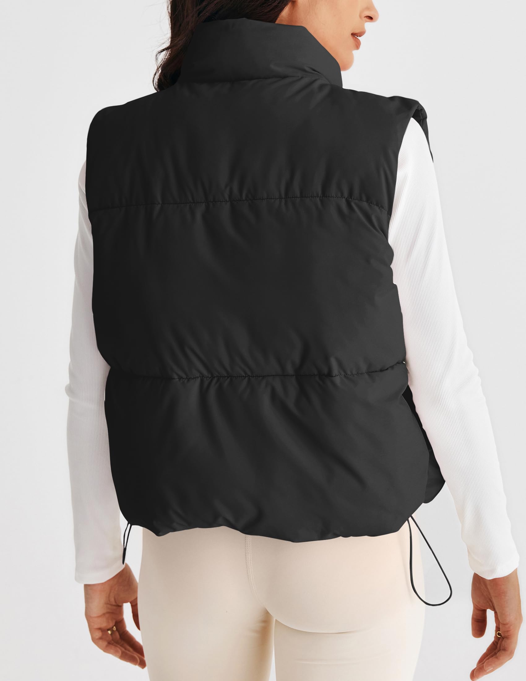MEROKEETY Women's Quilted Puffer Vest Lightweight Stand-up Collar Soild Color Warm Outewear, Black, X-Large