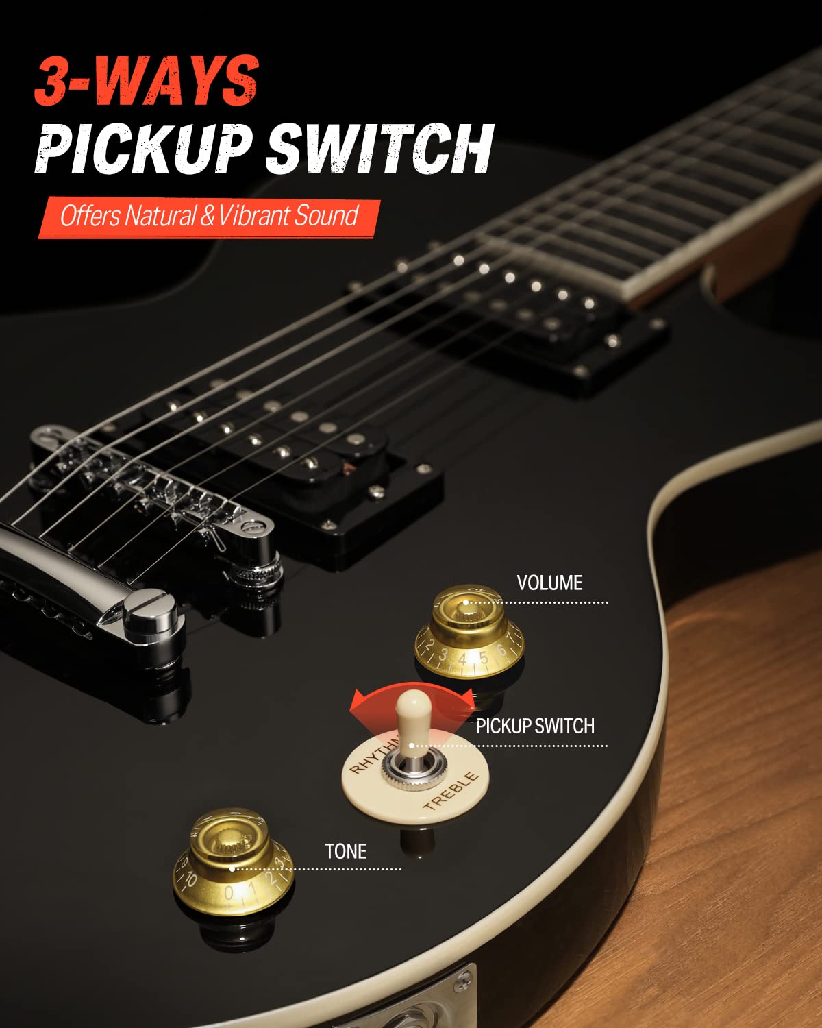 Donner Electric Guitar LP Solid Body, Full-Size 39 Inch Electric Guitar Beginner Kit Black with Bag, Cable, Strap, DLP-124B