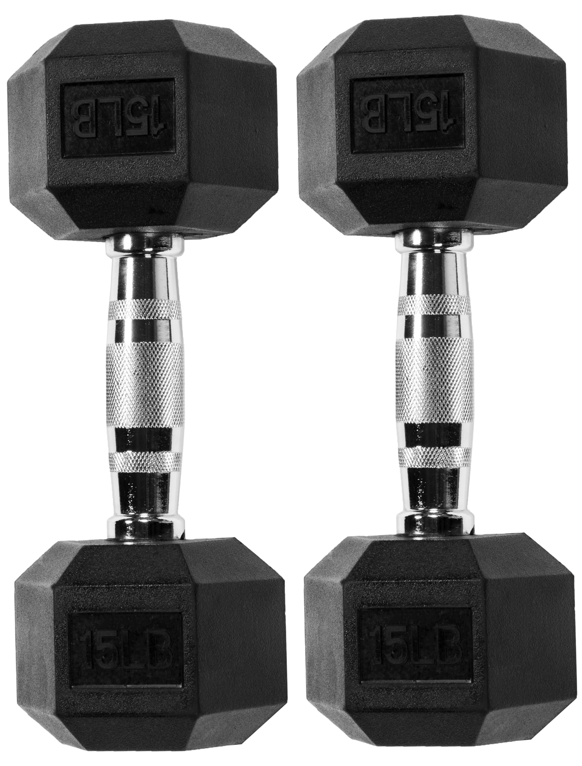 Fitvids Premium Rubber Encased Hex Dumbbell, 15LB Pair
