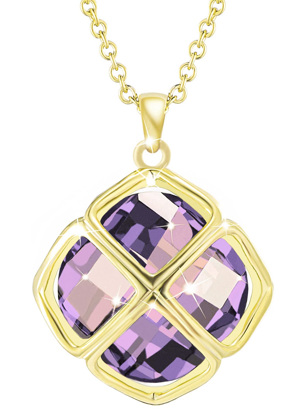 Qinpan 14MM Crystal Pendant Drop Dangle Necklace for Women Glod Plated Costume Jewelry, 24.4*17.8mm, Gold Plated, Cubic Zirconia