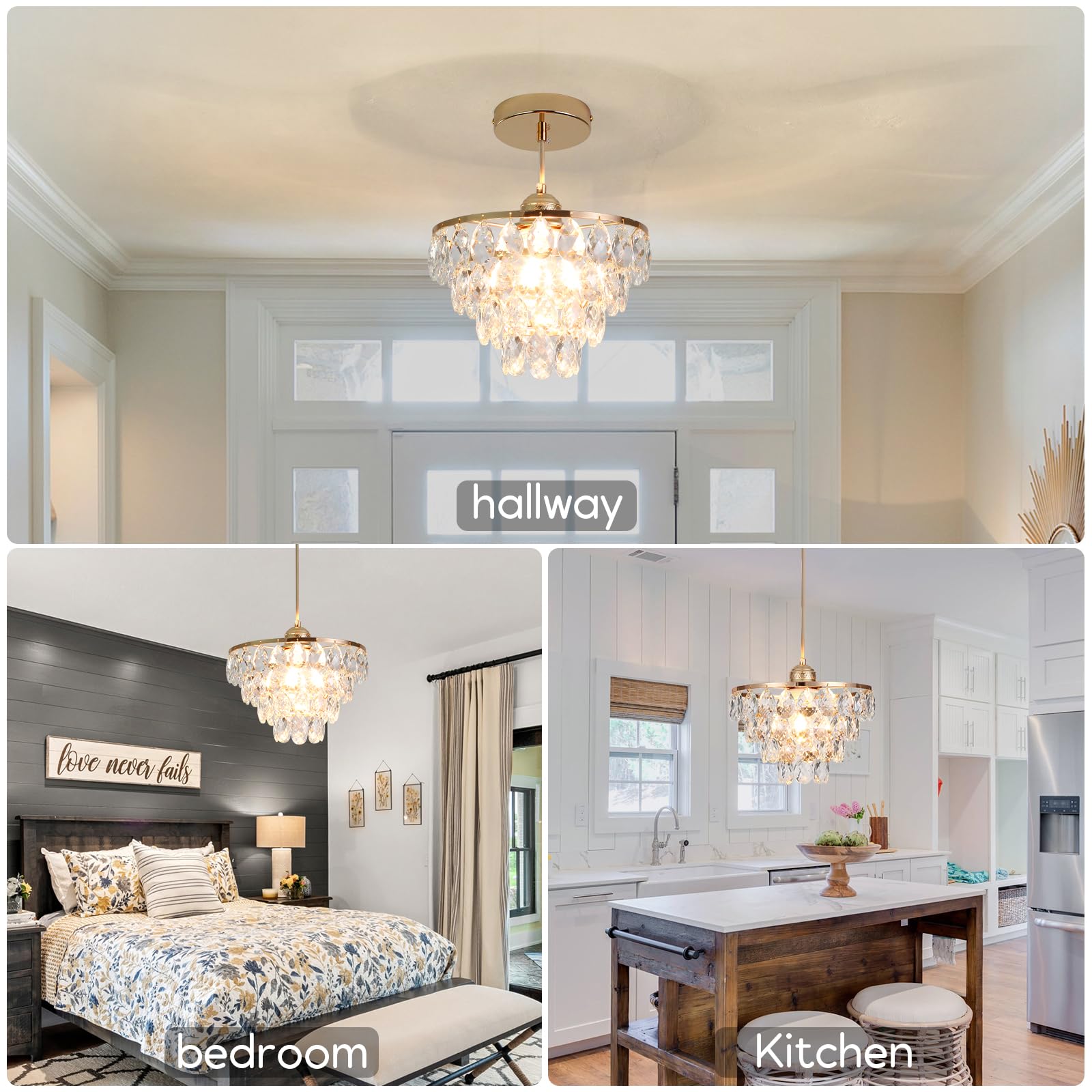 Luupyia Rose Gold Crystal Pendant Light Mini Crystal Chandelier, 47.24 Inch Height Adjustable, Modern Chandelier Unique Hanging Light Fixtures for Hallway Bedrooom Foyer E26