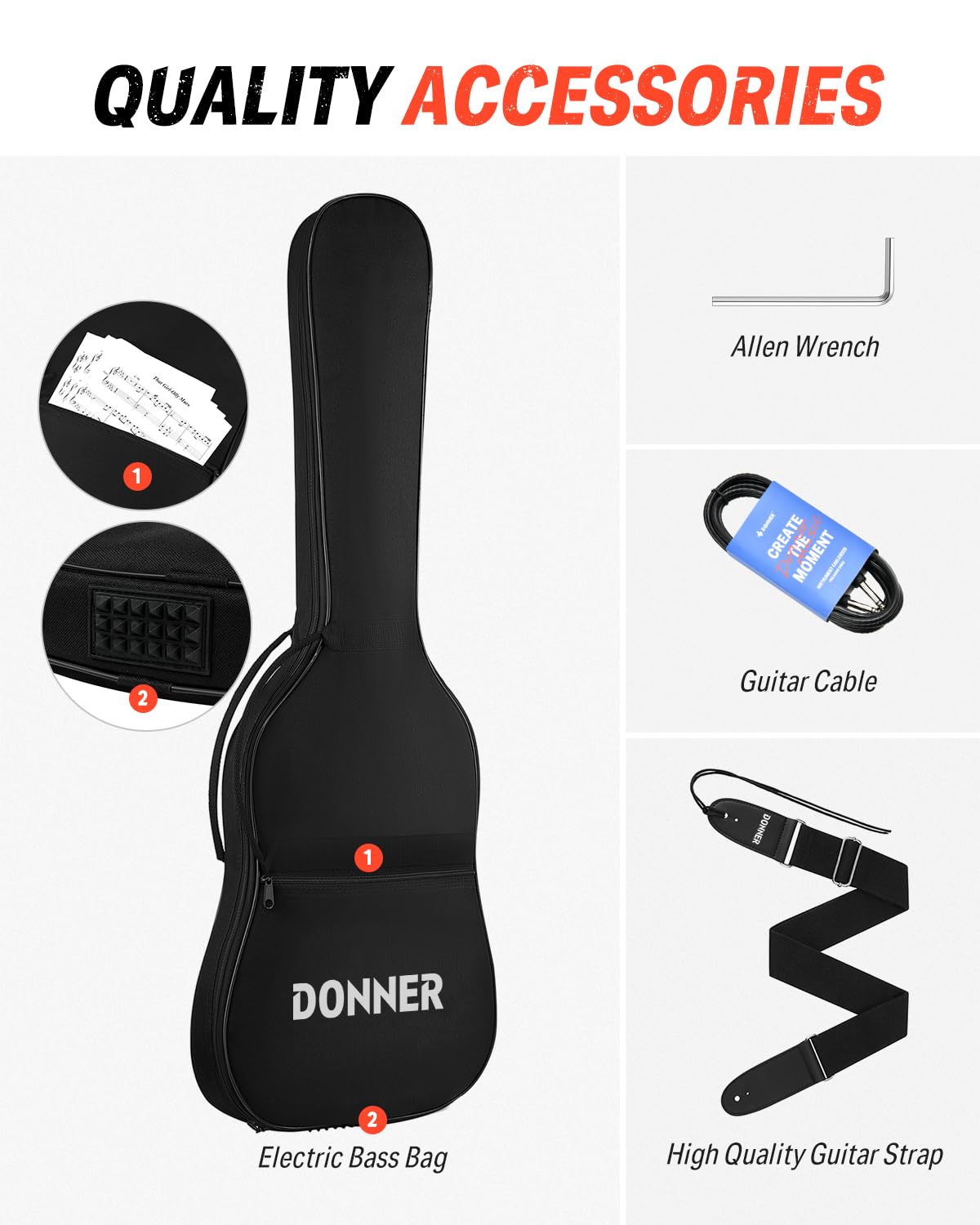 Donner Electric Guitar LP Solid Body, Full-Size 39 Inch Electric Guitar Beginner Kit Black with Bag, Cable, Strap, DLP-124B