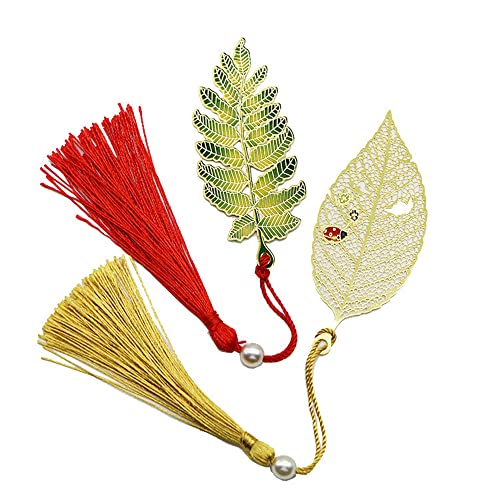Two Piece Leaf fine Veins Metal Hollowed Out Bookmarks, Lovely Bookmarks Suitable for Readers, Students