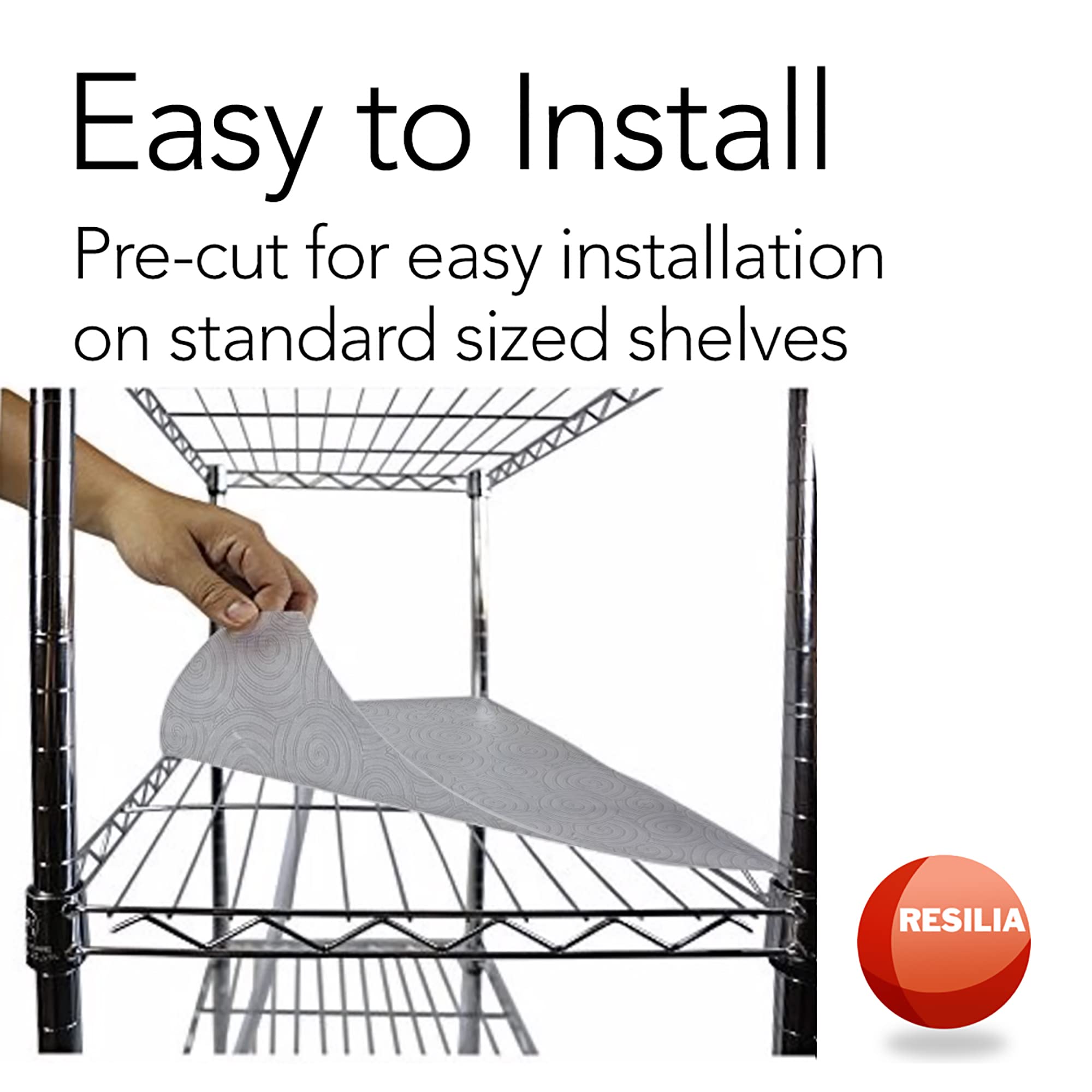 Resilia Shelf Liner Set for Wire Shelving Units β 5 Pack, 14 Inches x 36 Inches, Clear Swirl Spiral Pattern, Anti-Slip, Heavy Duty, Made in The USA, for Kitchen, Bathroom, Garage Storage