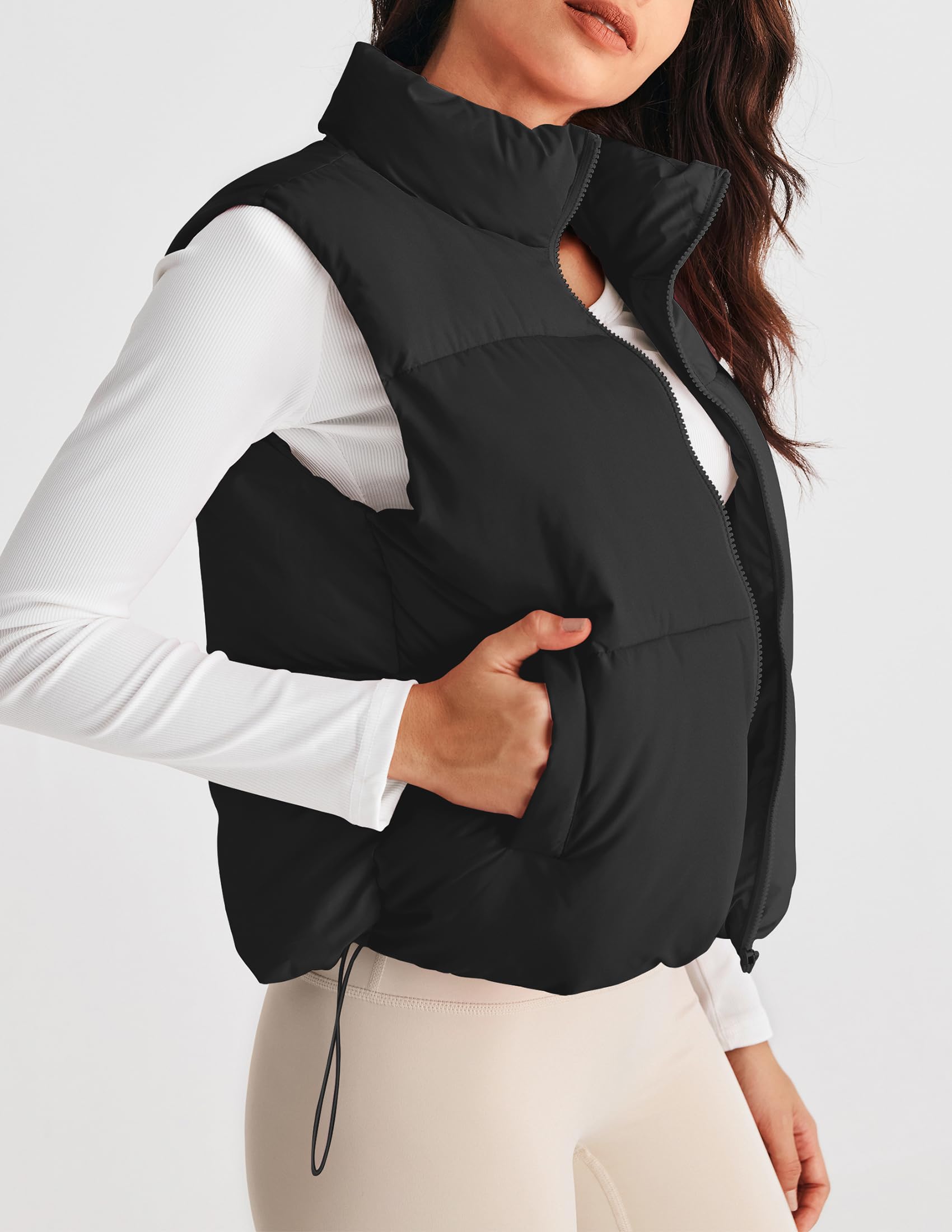 MEROKEETY Women's Quilted Puffer Vest Lightweight Stand-up Collar Soild Color Warm Outewear, Black, X-Large