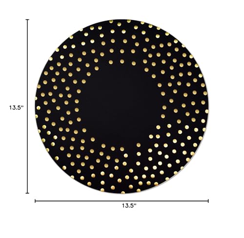 50 Pcs 14 Inch Black and Gold Foil Paper Place Mats Golden Polka Dots Round Placemats Disposable Decorative Table Mats for Wedding Banquet Party Home Dining Table Decor