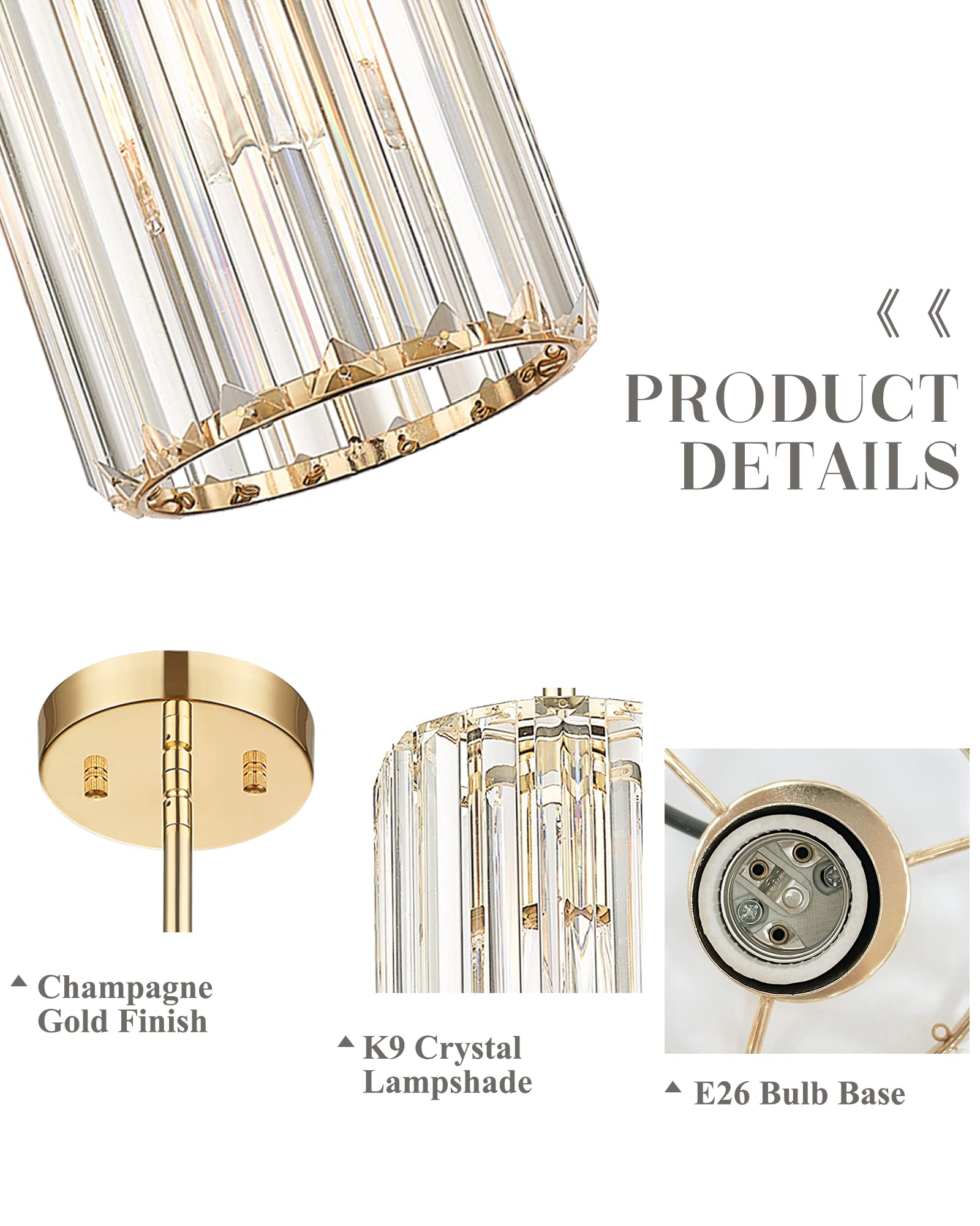 Cargifak Crystal Pendant Light, Mini Chandelier with Gold Finish, Modern Hanging Light Fixture for Kitchen Dinning Room Bedroom, CKPL5510-1P-CG-B