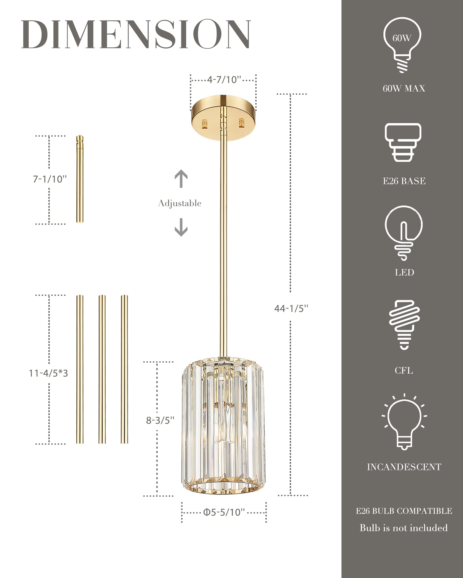 Cargifak Crystal Pendant Light, Mini Chandelier with Gold Finish, Modern Hanging Light Fixture for Kitchen Dinning Room Bedroom, CKPL5510-1P-CG-B