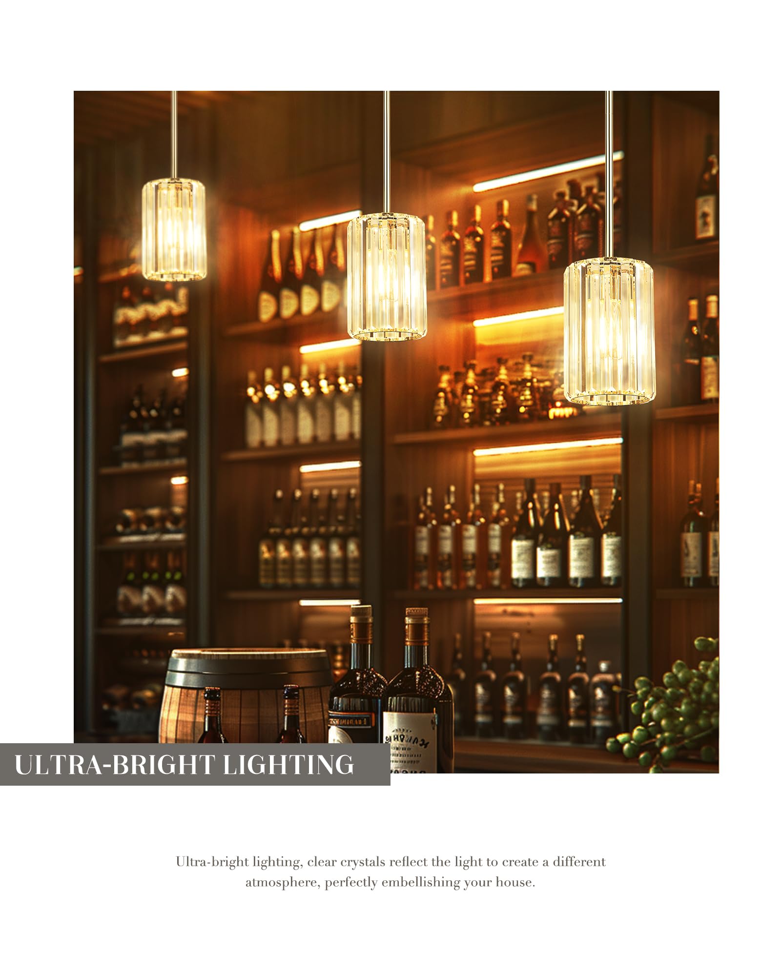 Cargifak Crystal Pendant Light, Mini Chandelier with Gold Finish, Modern Hanging Light Fixture for Kitchen Dinning Room Bedroom, CKPL5510-1P-CG-B