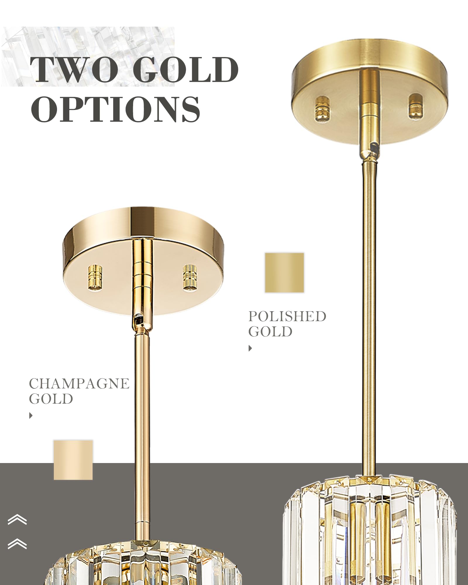 Cargifak Crystal Pendant Light, Mini Chandelier with Gold Finish, Modern Hanging Light Fixture for Kitchen Dinning Room Bedroom, CKPL5510-1P-CG-B
