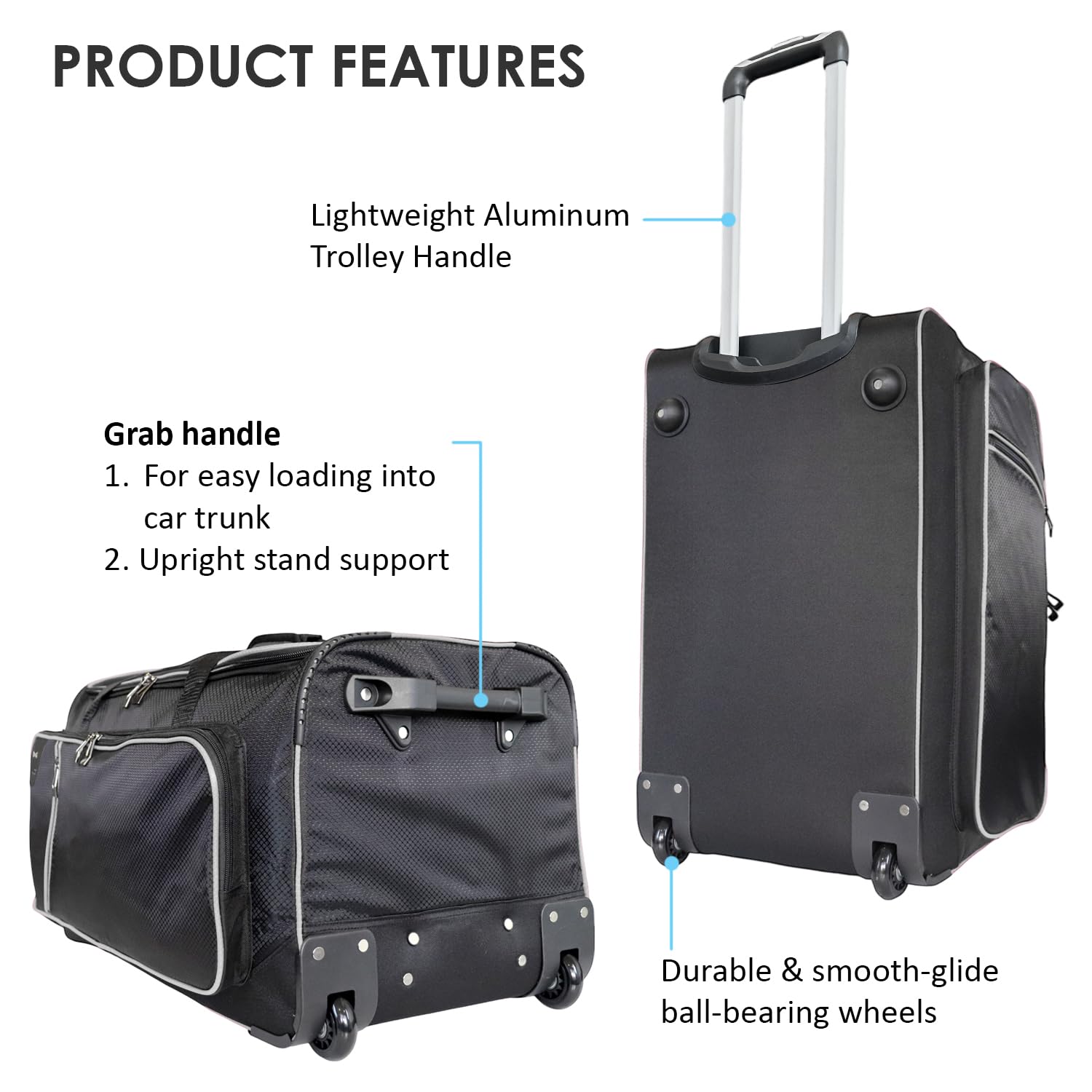 Travolution Dance Bag with Garment Rack, 24 Inch Rolling Duffel With Wheels, Ideal for Competitions & Travel, Easy-assembly Lightweight Aluminum Clothes Rack, Wheeled Upright Luggage, Black/Gray
