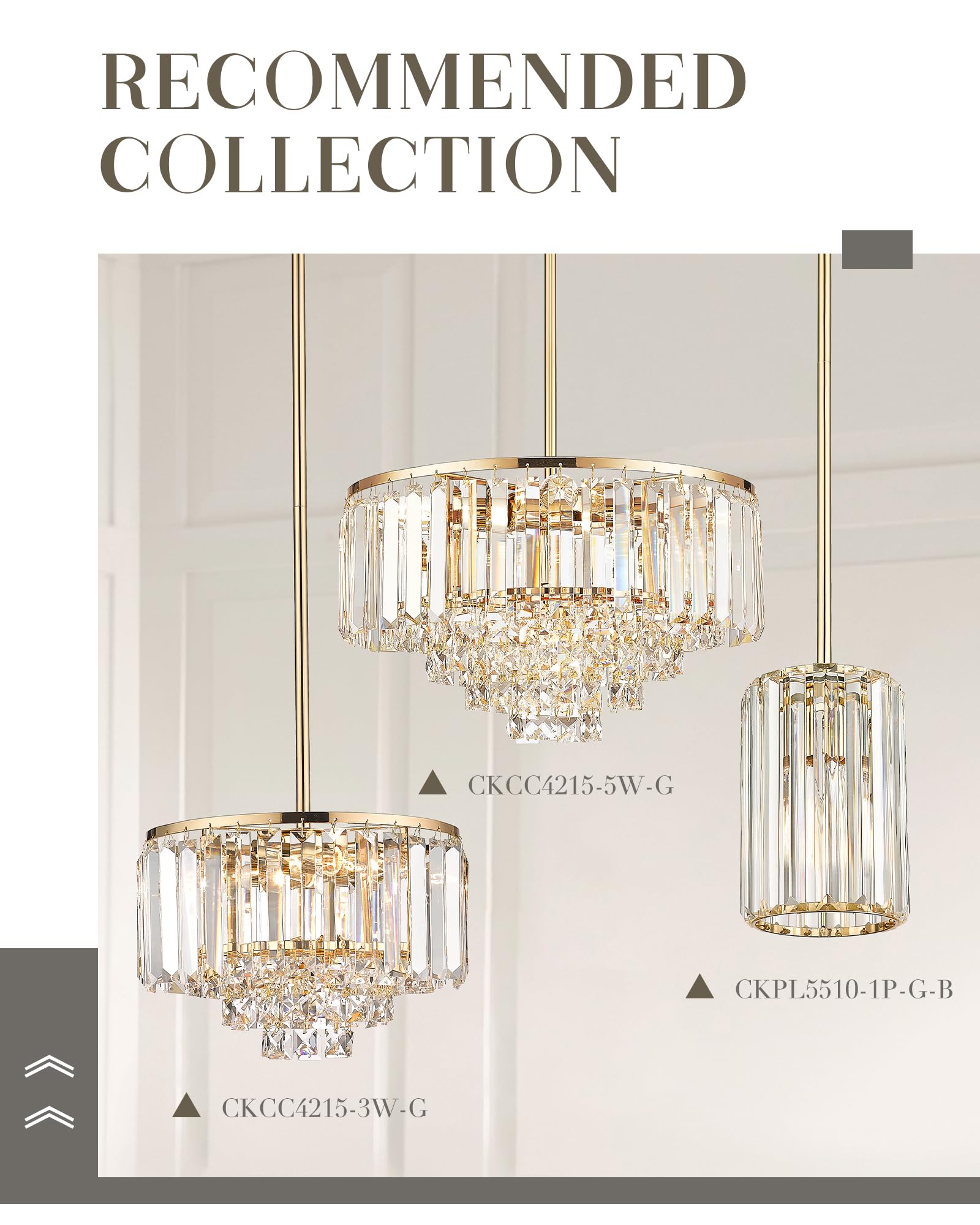 Cargifak Crystal Pendant Light, Mini Chandelier with Gold Finish, Modern Hanging Light Fixture for Kitchen Dinning Room Bedroom, CKPL5510-1P-CG-B