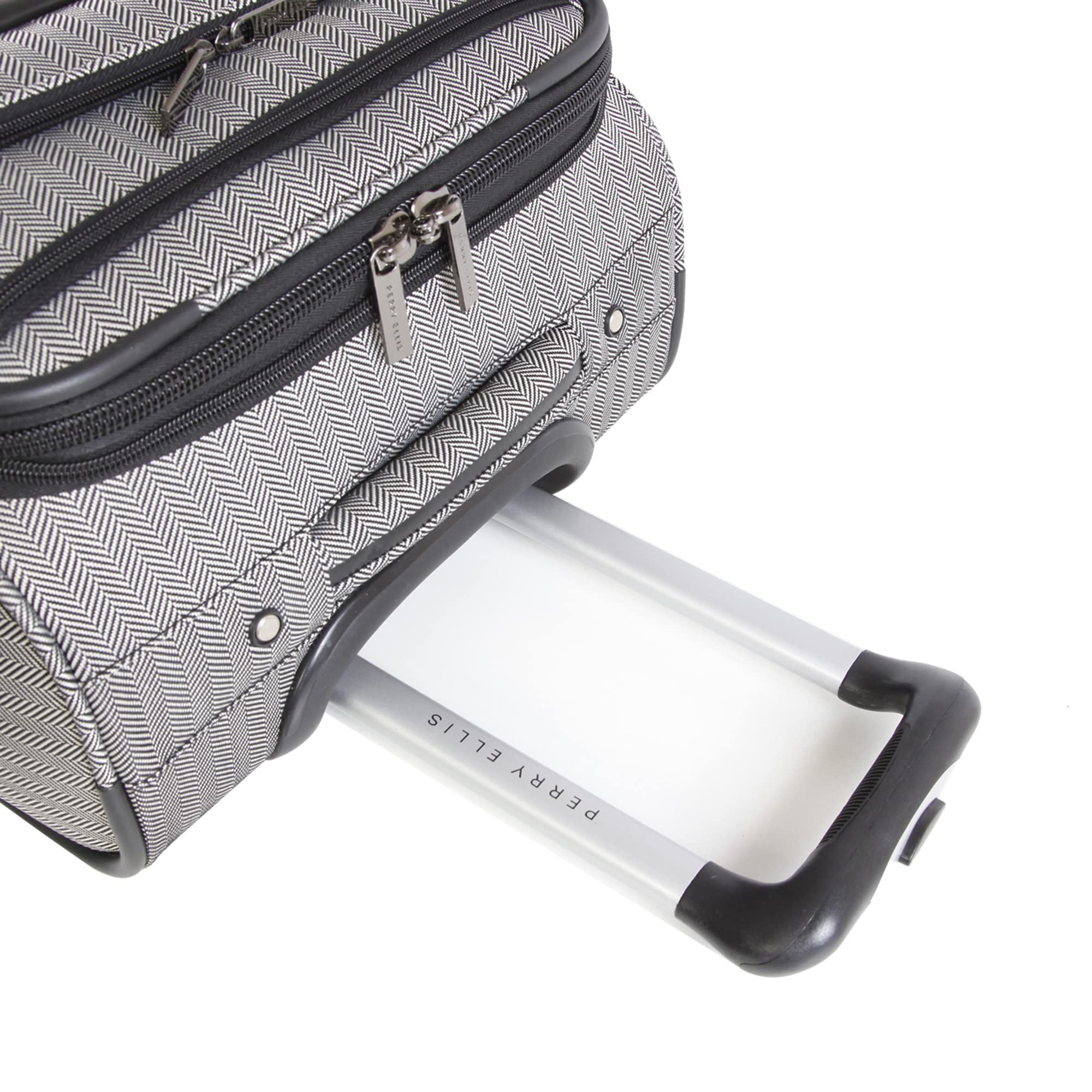 Perry Ellis Lexington II Lightweight Spinner Luggage, Black/White Herringbone, Carry-On 21-Inch