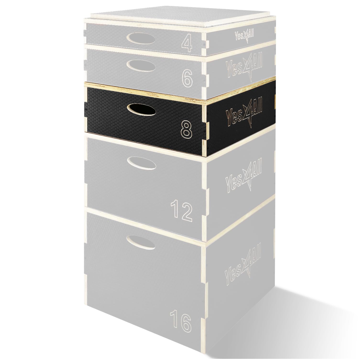 Yes4All Stackable Wooden Plyo Box, Plyometric Box with Anti-Slip Surface for Home Gym & Outdoor Workout - Black - 8"