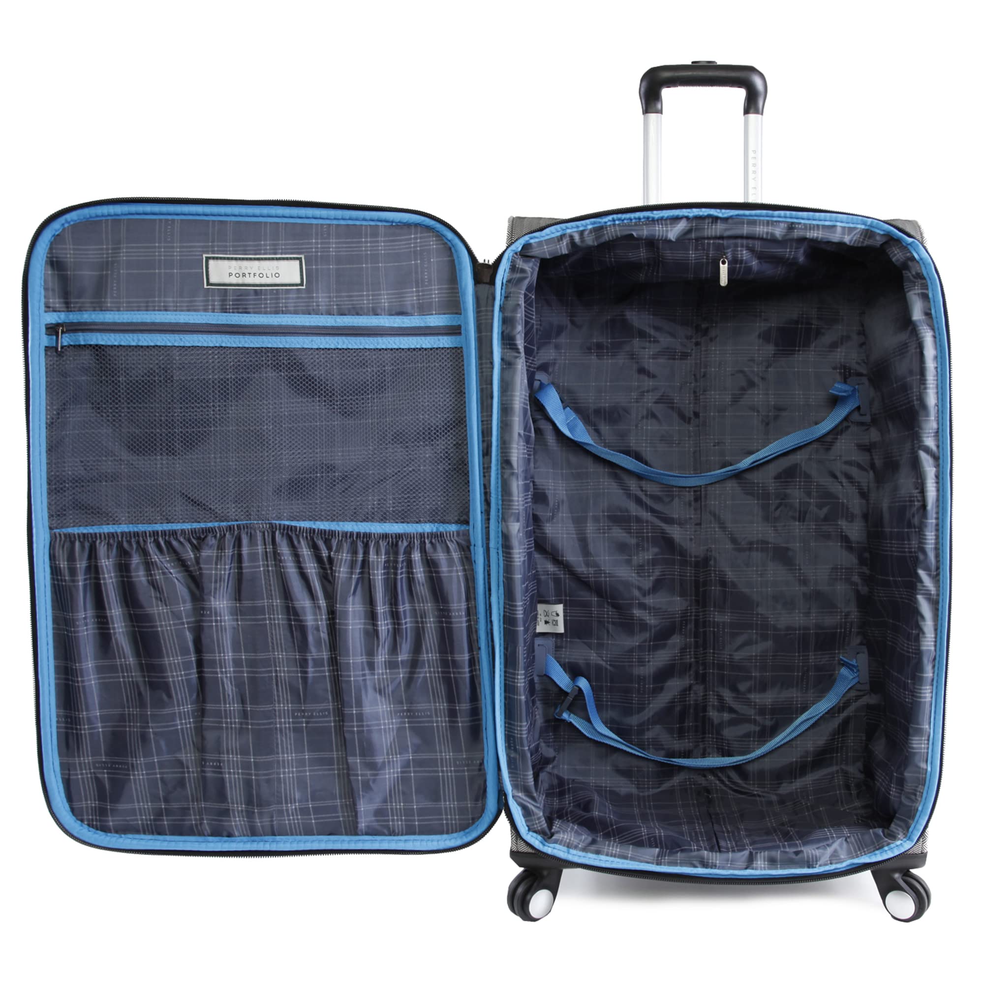 Perry Ellis Lexington II Lightweight Spinner Luggage, Black/White Herringbone, Carry-On 21-Inch