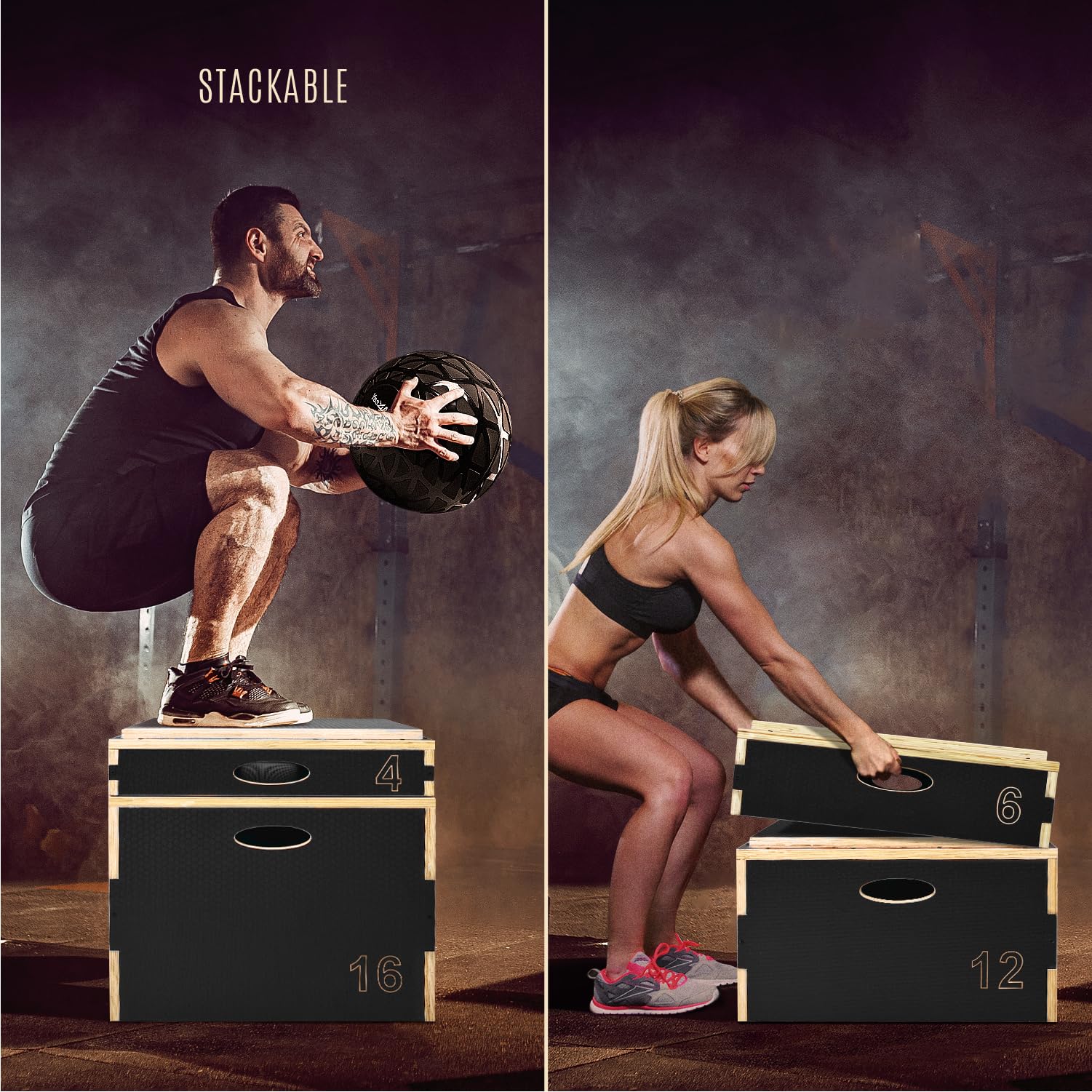 Yes4All Stackable Wooden Plyo Box, Plyometric Box with Anti-Slip Surface for Home Gym & Outdoor Workout - Black - 8"