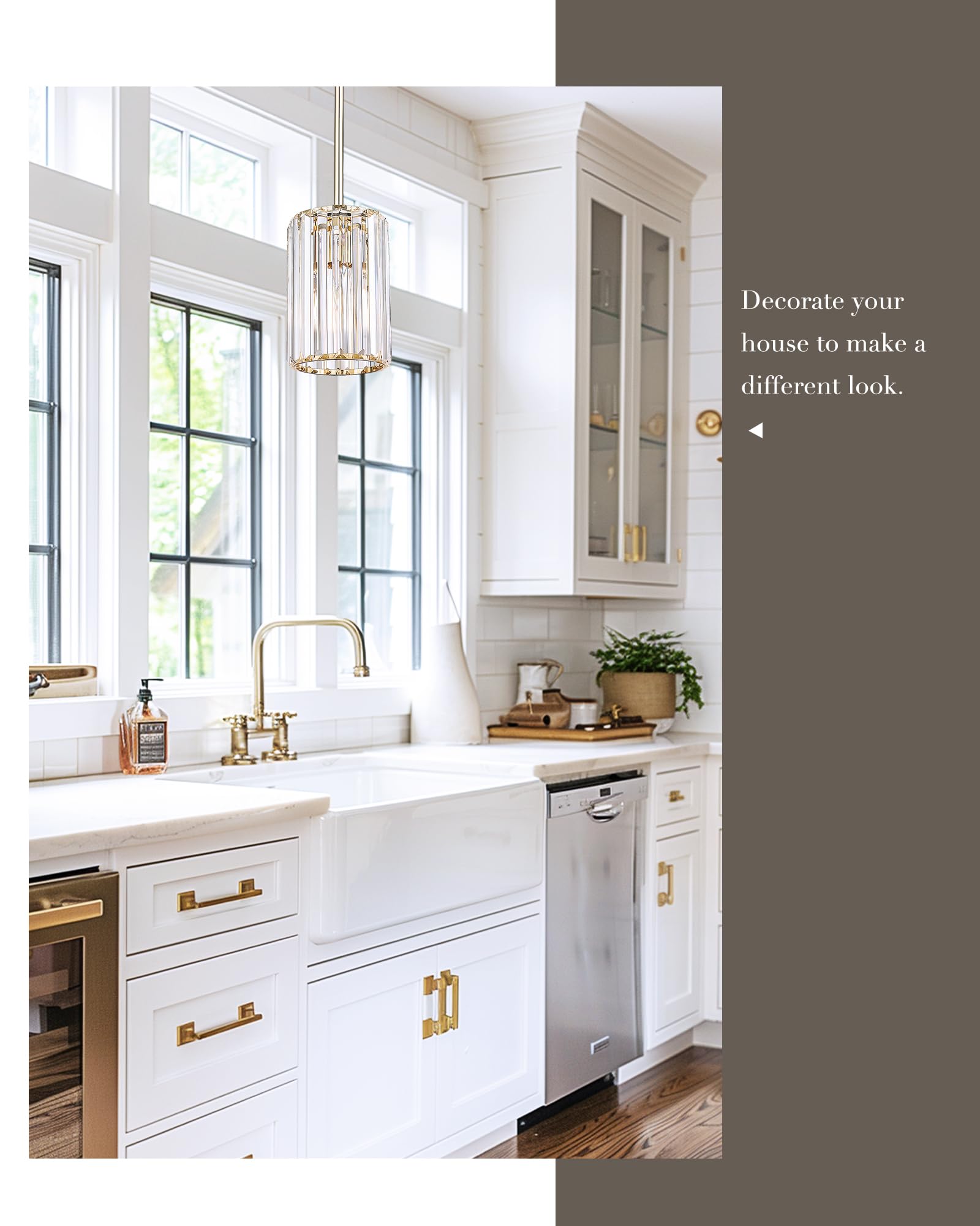 Cargifak Crystal Pendant Light, Mini Chandelier with Gold Finish, Modern Hanging Light Fixture for Kitchen Dinning Room Bedroom, CKPL5510-1P-CG-B