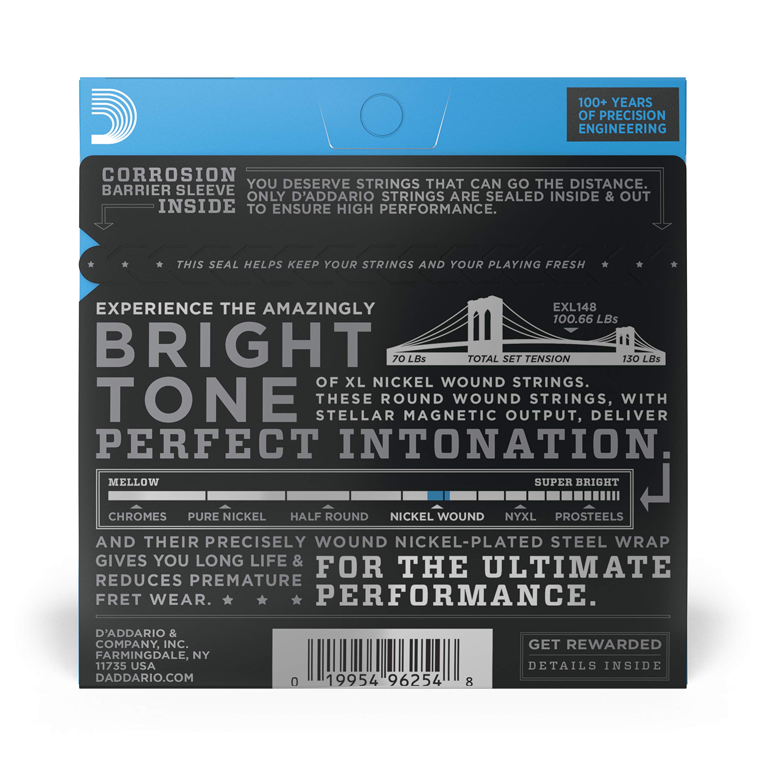 D'Addario Guitar Strings - XL Nickel Electric Guitar Strings - EXL148 - Perfect Intonation, Consistent Feel, Reliable Durability - For 6 String Guitars - 12-60 Extra Heavy