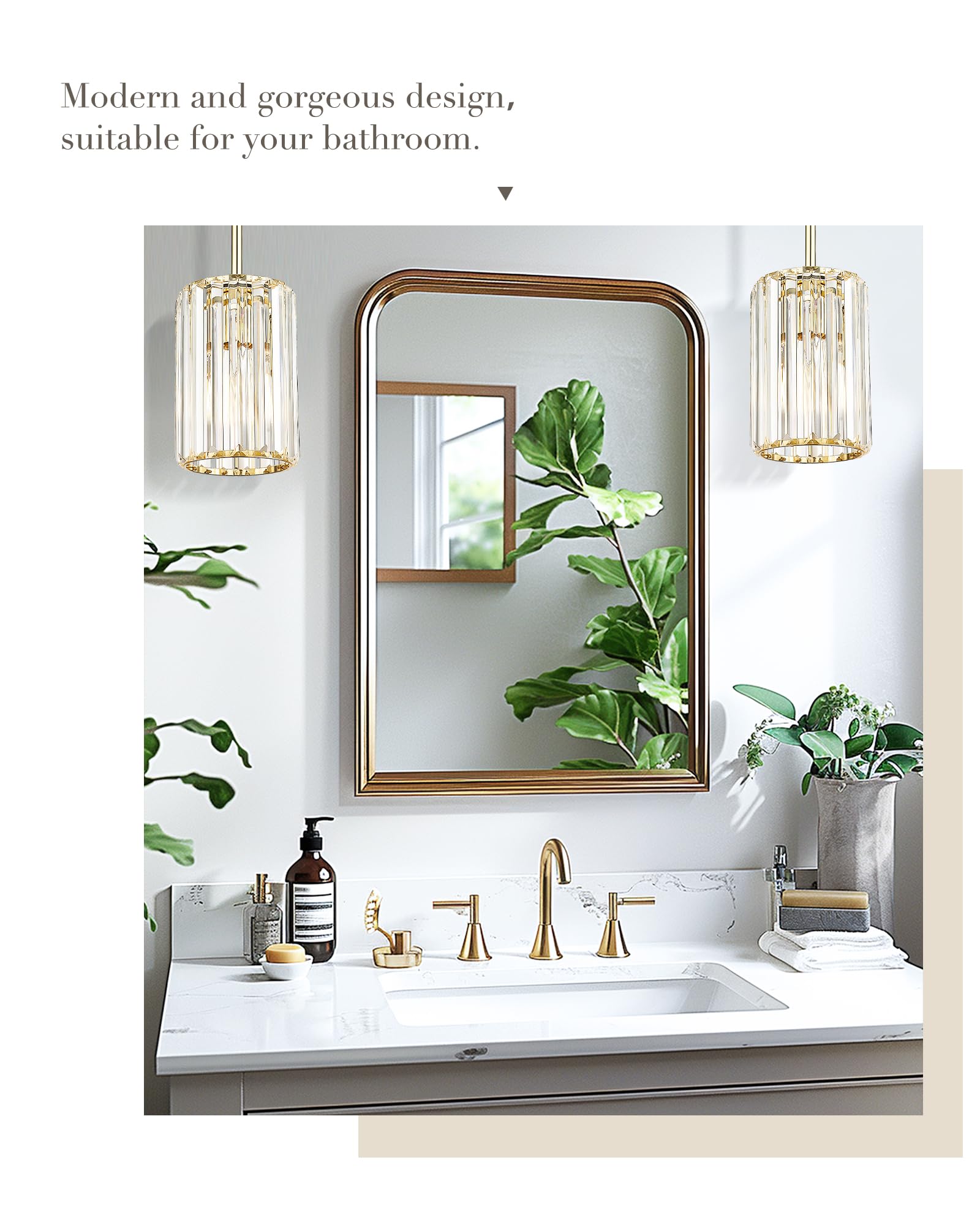 Cargifak Crystal Pendant Light, Mini Chandelier with Gold Finish, Modern Hanging Light Fixture for Kitchen Dinning Room Bedroom, CKPL5510-1P-CG-B