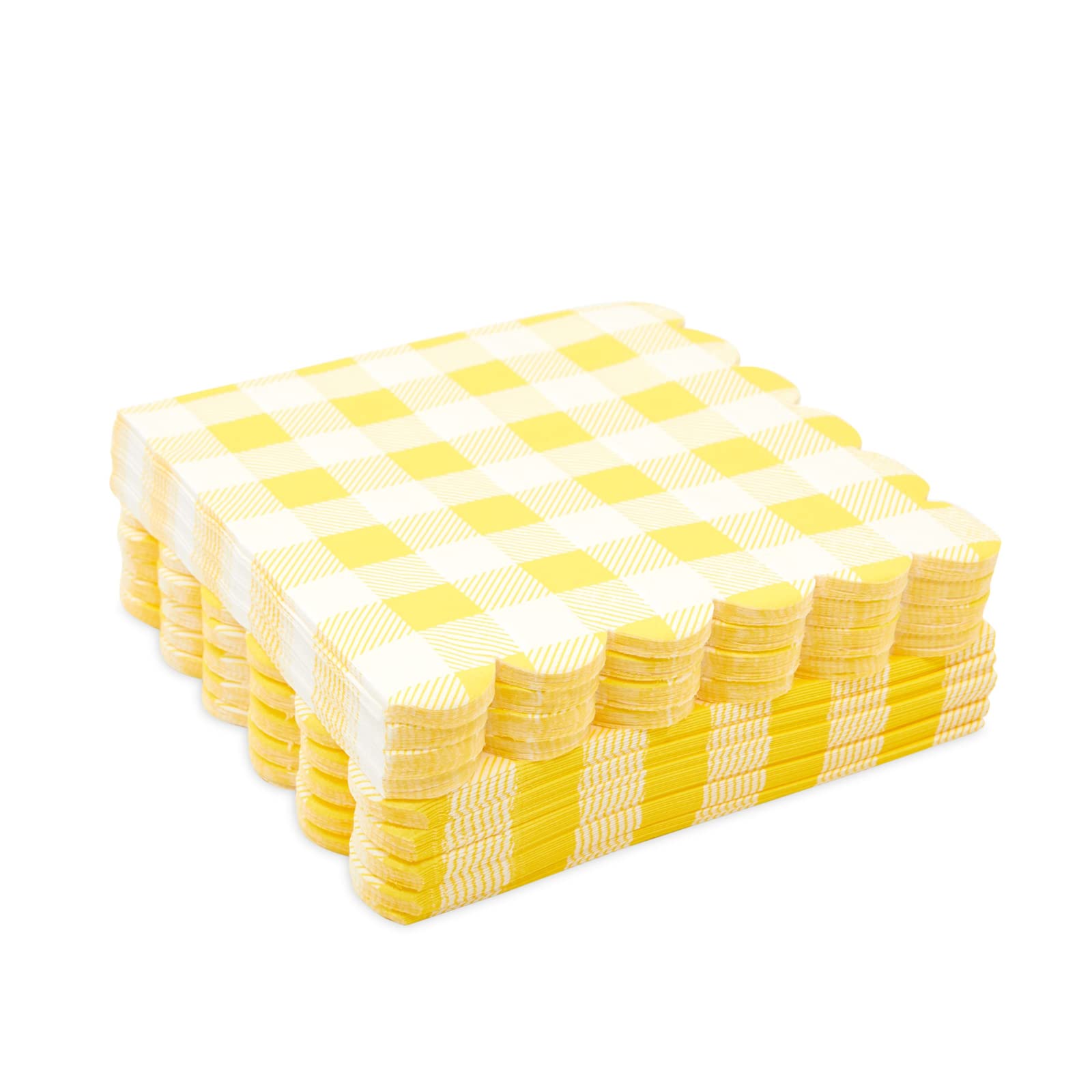 BLUE PANDA Yellow Plaid Paper Napkins for Birthday Party, Wedding - 6.5 x 6.5 Inch - 100 Pack - Yellow Disposable Checked Napkins