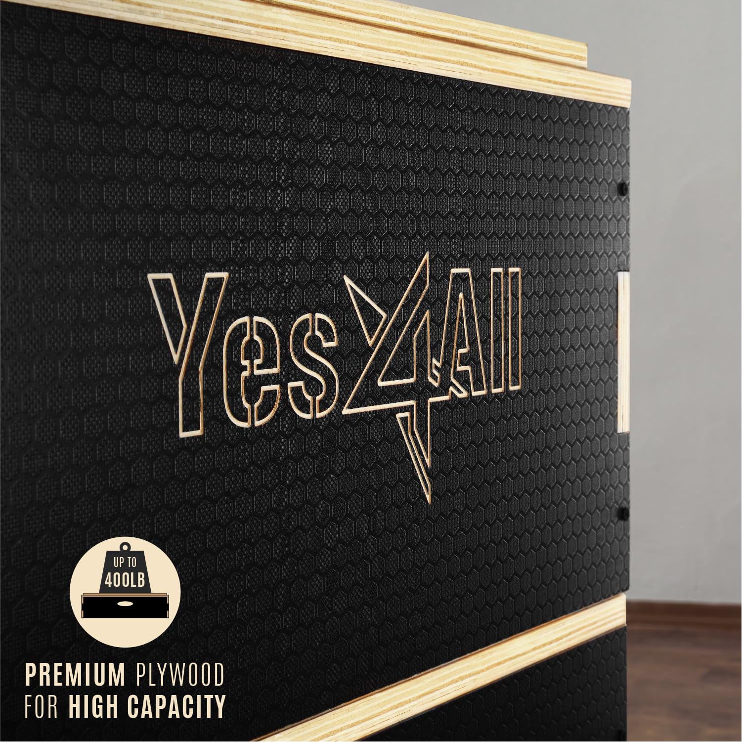 Yes4All Stackable Wooden Plyo Box, Plyometric Box with Anti-Slip Surface for Home Gym & Outdoor Workout - Black - 8"