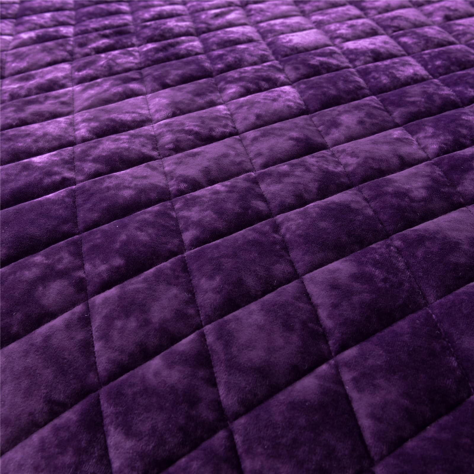 Fredsure Distressed Velvet Quilt Set, 3 Pieces Purple Queen, Distressed Velvet Face and Brushed Microfiber Reverse with Diamond Quilting
