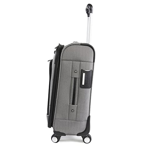 Perry Ellis Lexington II Lightweight Spinner Luggage, Black/White Herringbone, Carry-On 21-Inch