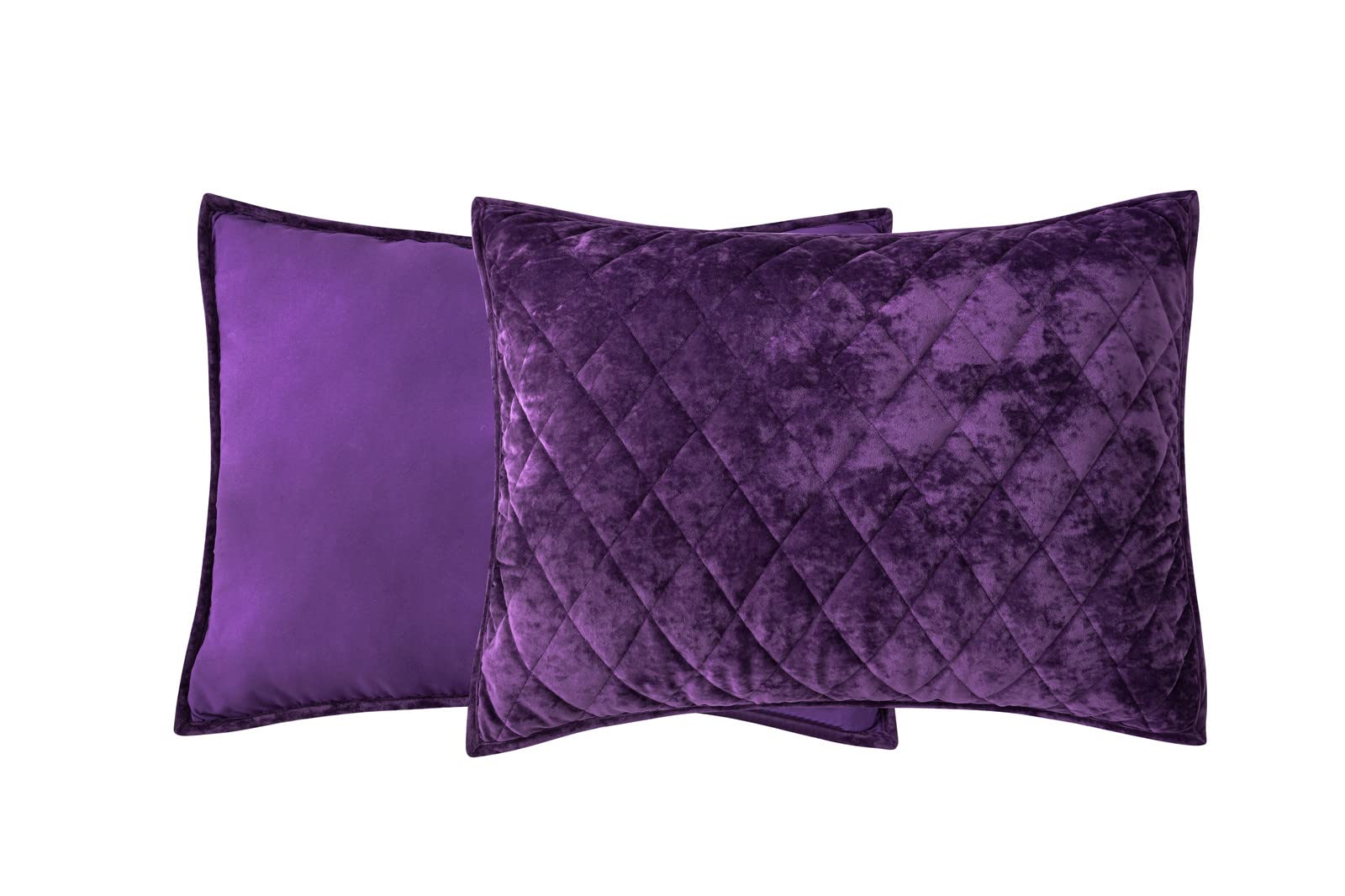 Fredsure Distressed Velvet Quilt Set, 3 Pieces Purple Queen, Distressed Velvet Face and Brushed Microfiber Reverse with Diamond Quilting