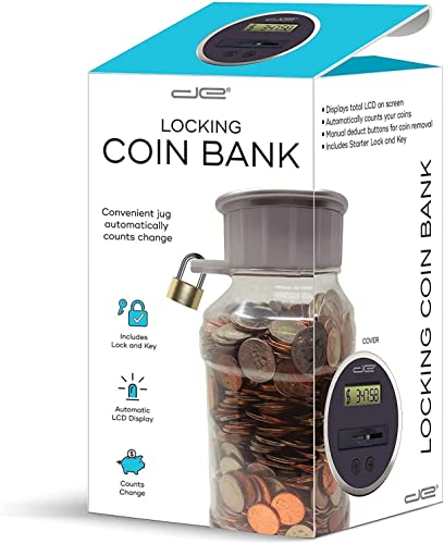 Locking Digital Coin Bank Savings Jar - Pennies Nickles Dimes Quarter Half Dollar Change Counter | Clear Jar with LCD Display