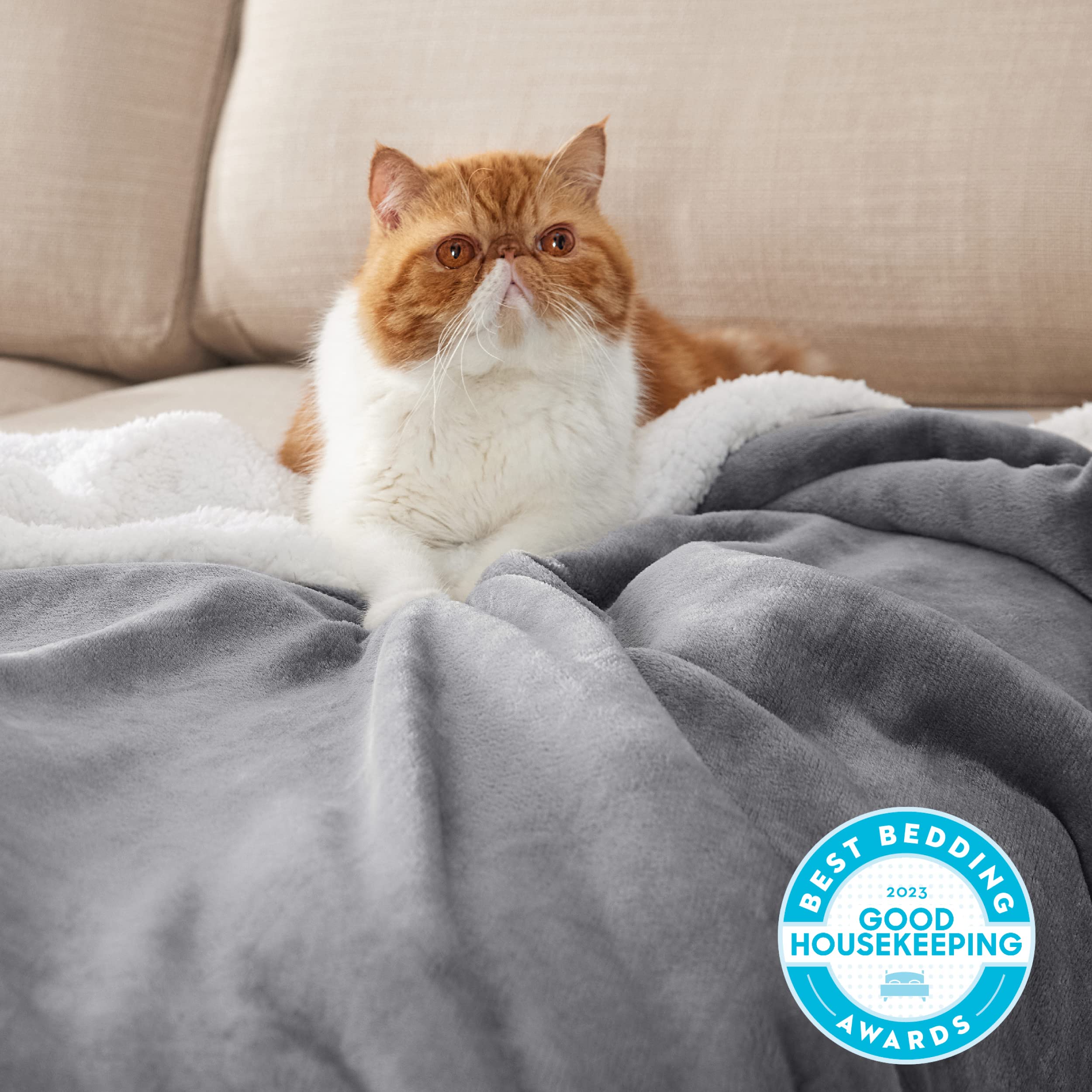 BEDSURE Sherpa Fleece Throw Blanket Twin Size for Couch - Thick and Warm Blankets for Winter, Soft and Fuzzy Twin Blanket for Bed, Grey, 60x80 Inches