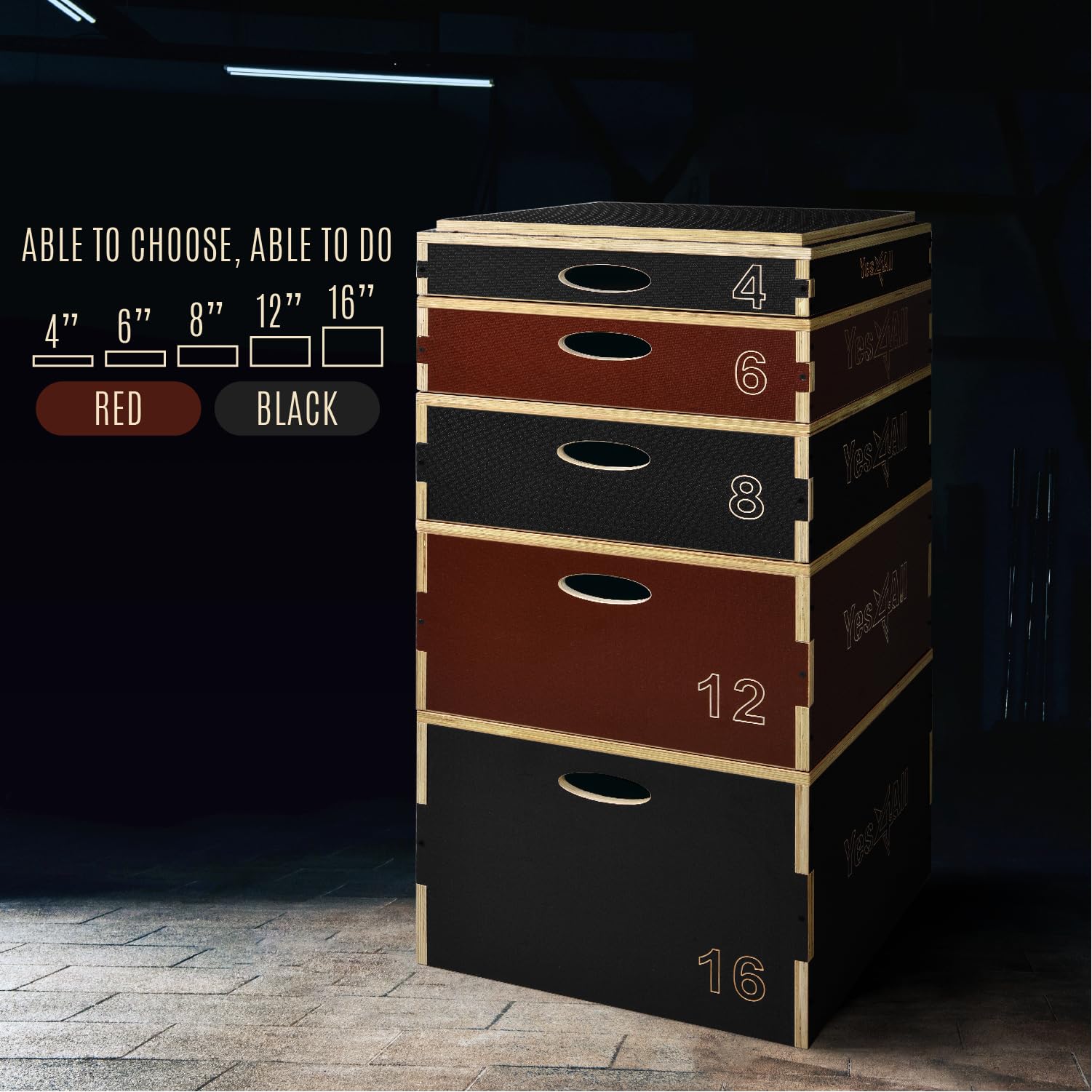 Yes4All Stackable Wooden Plyo Box, Plyometric Box with Anti-Slip Surface for Home Gym & Outdoor Workout - Black - 8"