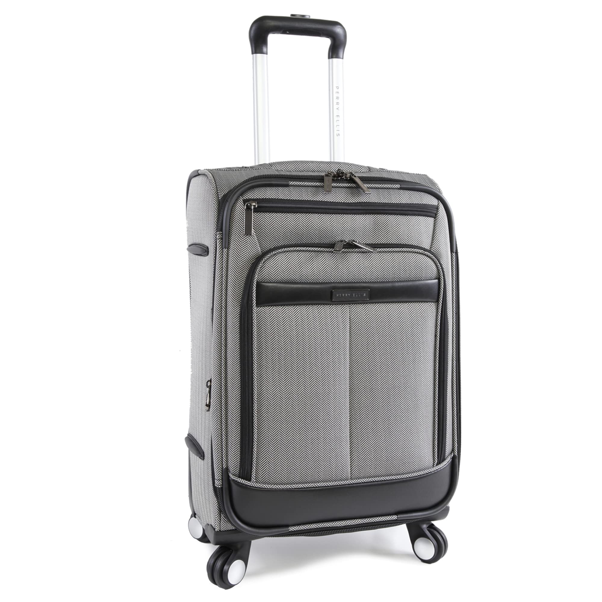 Perry Ellis Lexington II Lightweight Spinner Luggage, Black/White Herringbone, Carry-On 21-Inch