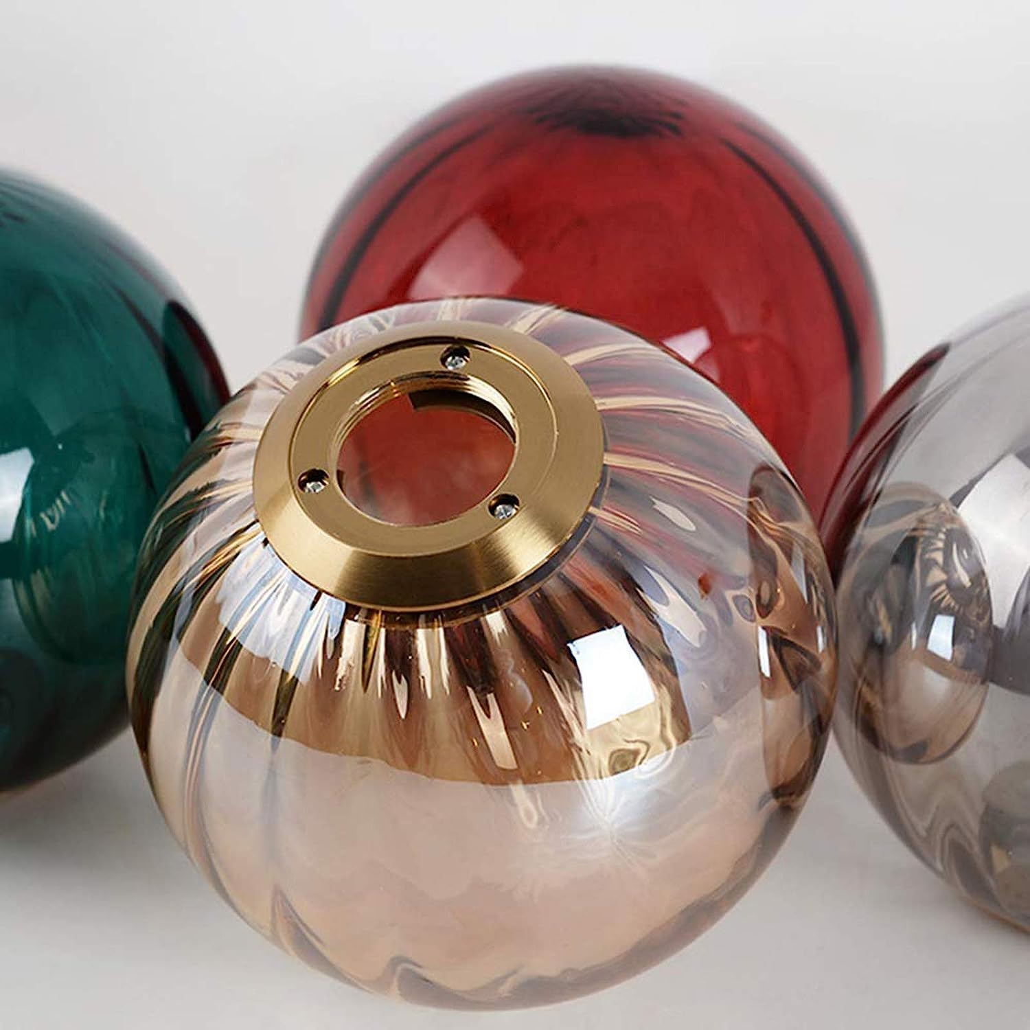 SCTOU Mid Century Modern Ceiling Light Blown Amber Industrial Retro Light Farmhouse Chandelier 3 Lights Gold Glass Globe Pendant Light for Dining Room Kitchen Island Bedroom Bar